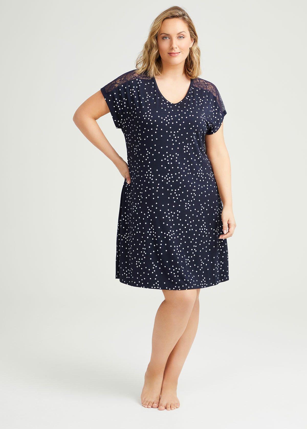 Shop Plus Size Bamboo Lace Stars Nightie, Print | Taking Shape AU