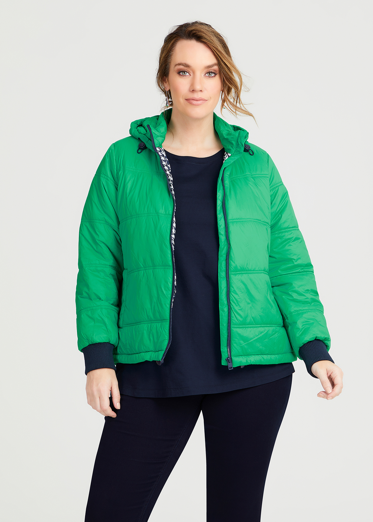 Shop Plus Size Short Hooded Puffer Jacket, Green | Taking Shape NZ