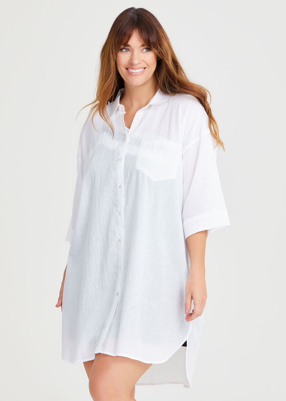 Shop Plus Size Cotton Keyhole Shirt Cover-up, White | Taking Shape AU