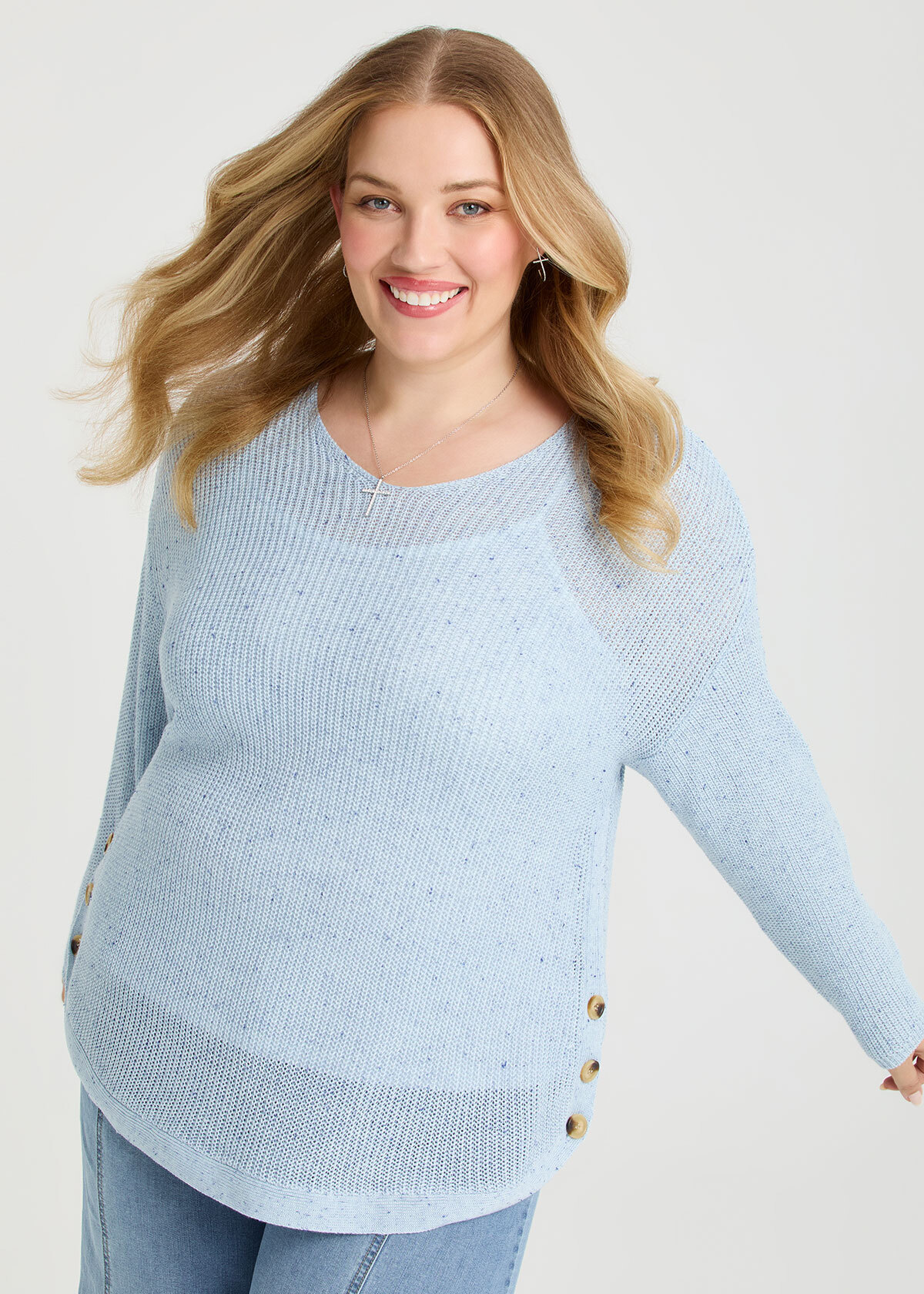 Shop Plus Size Side Button Jumper, Blue | Taking Shape AU