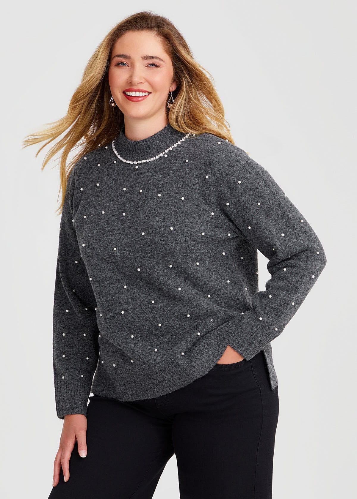 Shop Plus Size Pearl Embellished Jumper, Grey | Taking Shape NZ