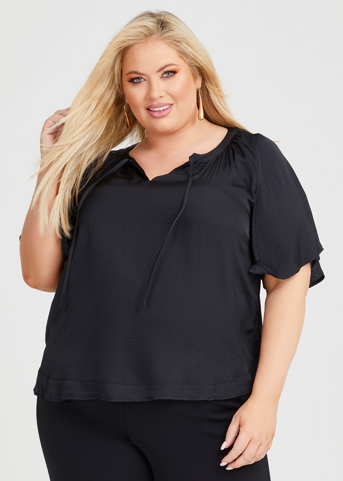 Shop Plus Size Satin Luxe Tiana Tie Top, Black | Taking Shape AU