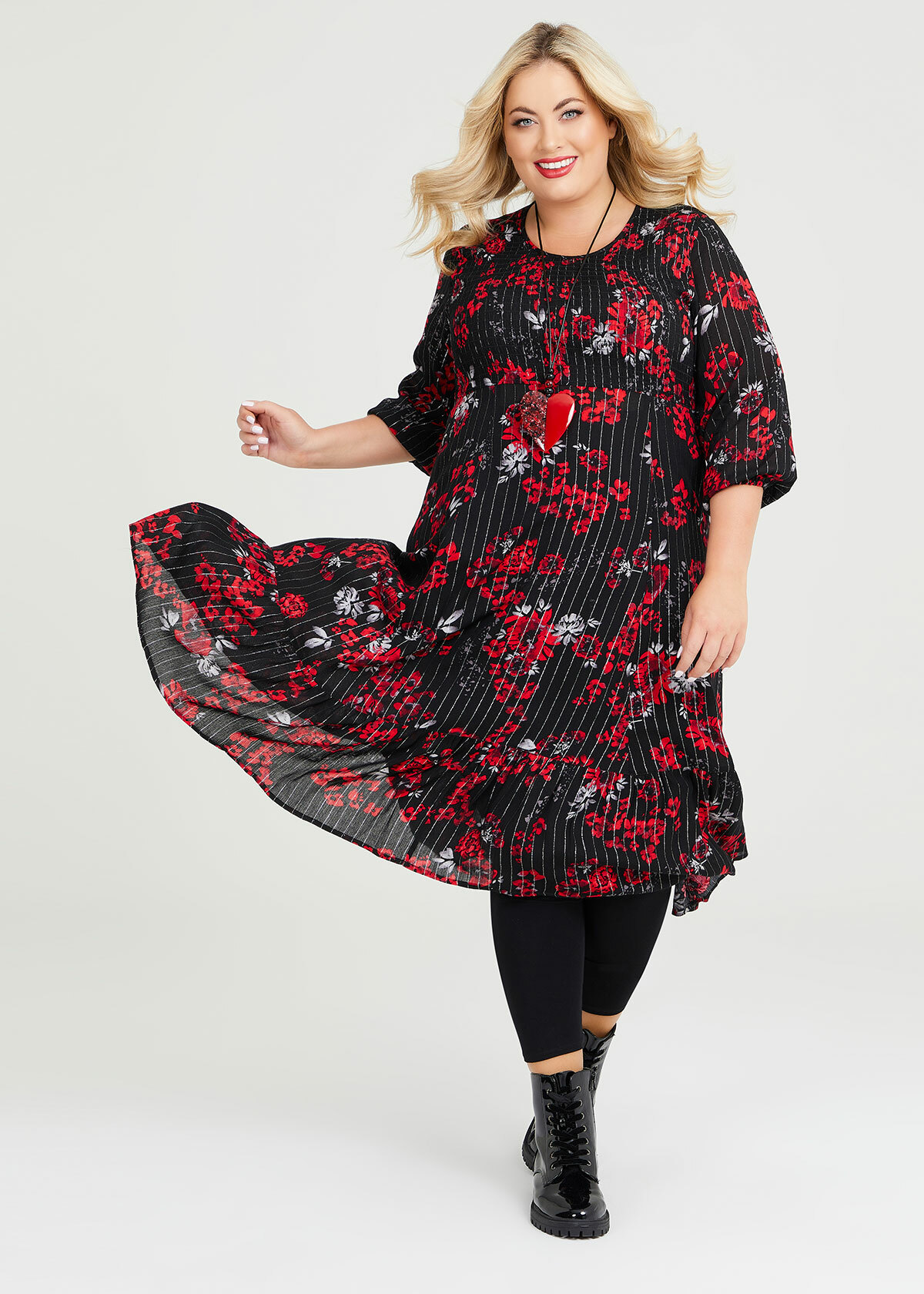 Shop Plus Size Lurex Stripe Natural Dress, Red | Taking Shape AU