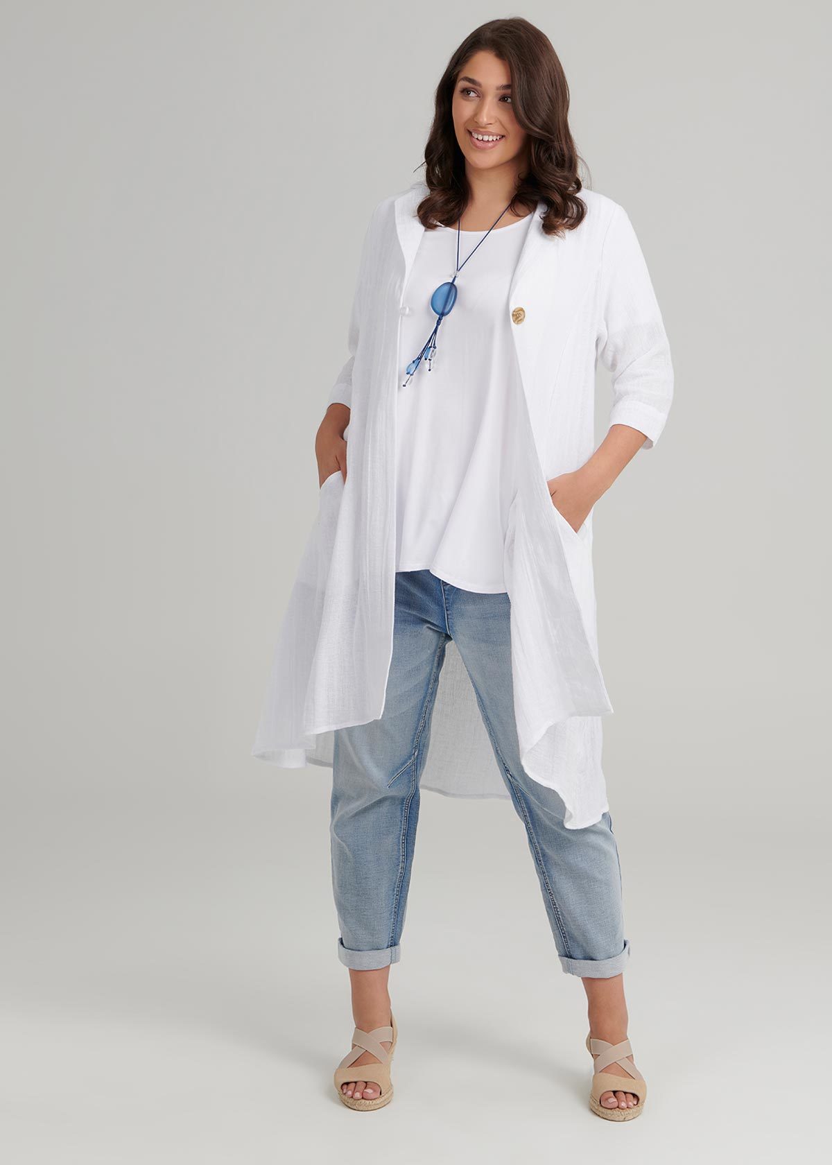 Shop Plus Size Linen Daybreak Duster, White | Taking Shape AU