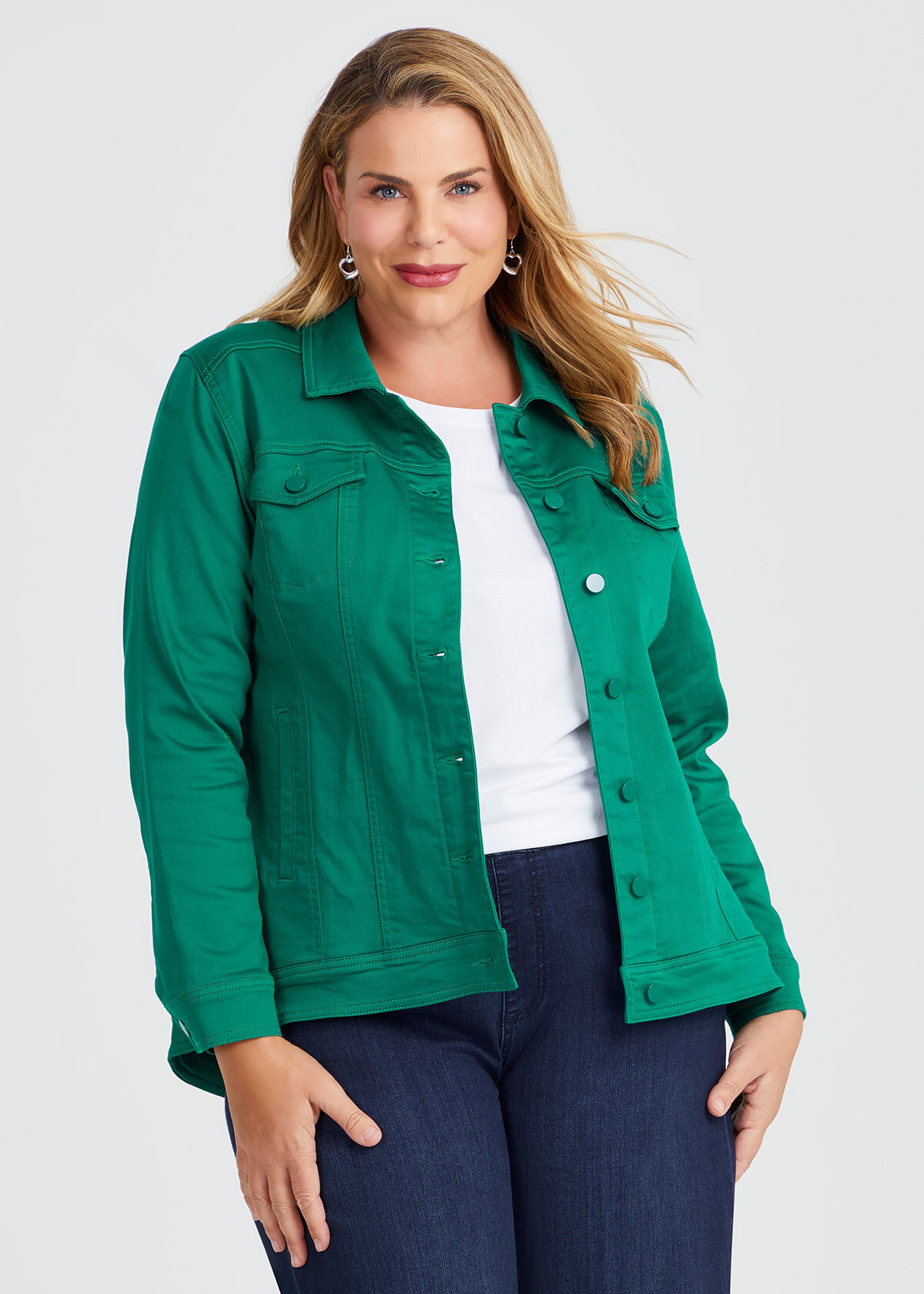 Shop Plus Size Coloured Best Fit Denim Jacket in Green | Taking Shape UK