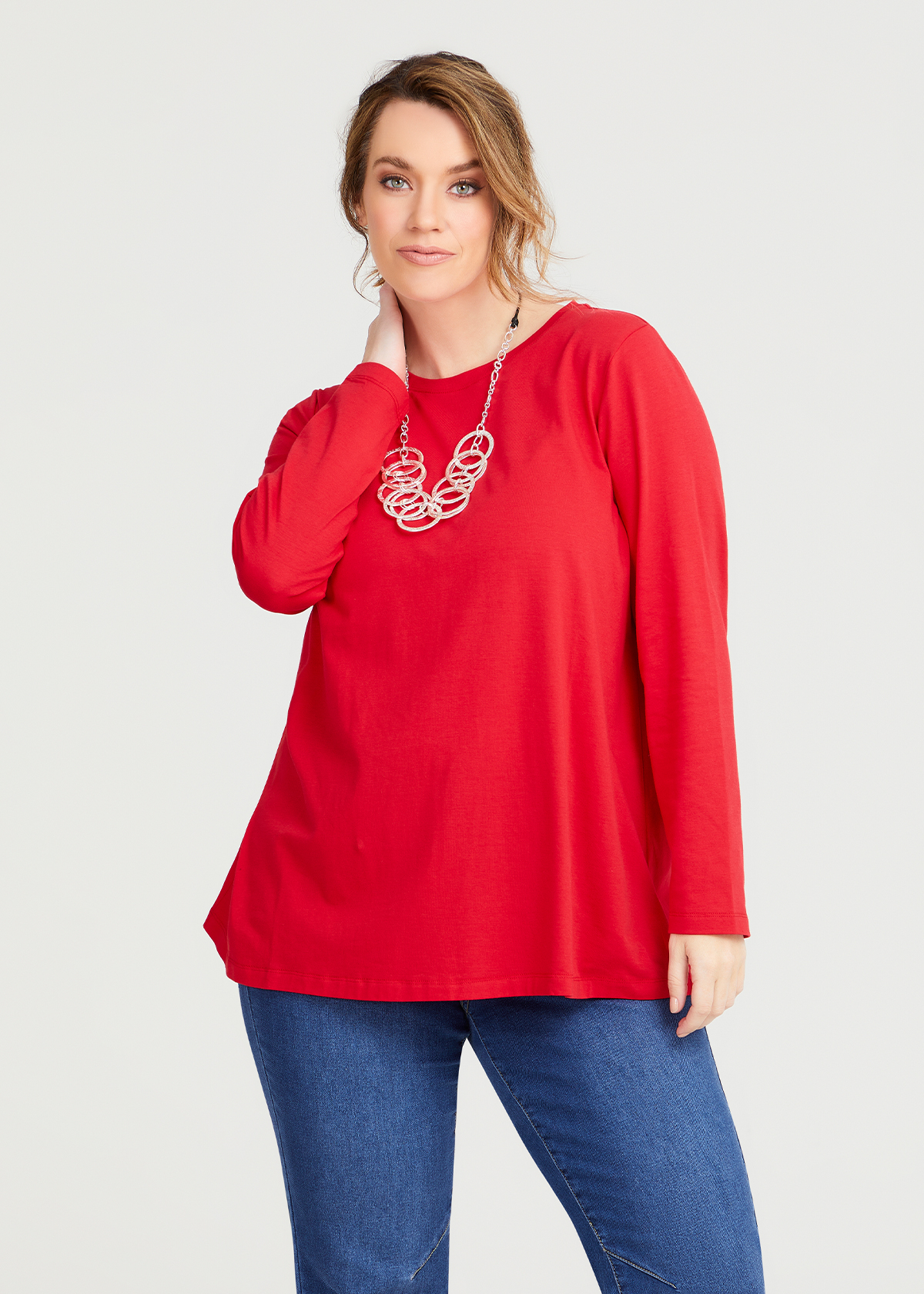 Shop Plus Size Organic Long Sleeve Basic Top, Red | Taking Shape AU