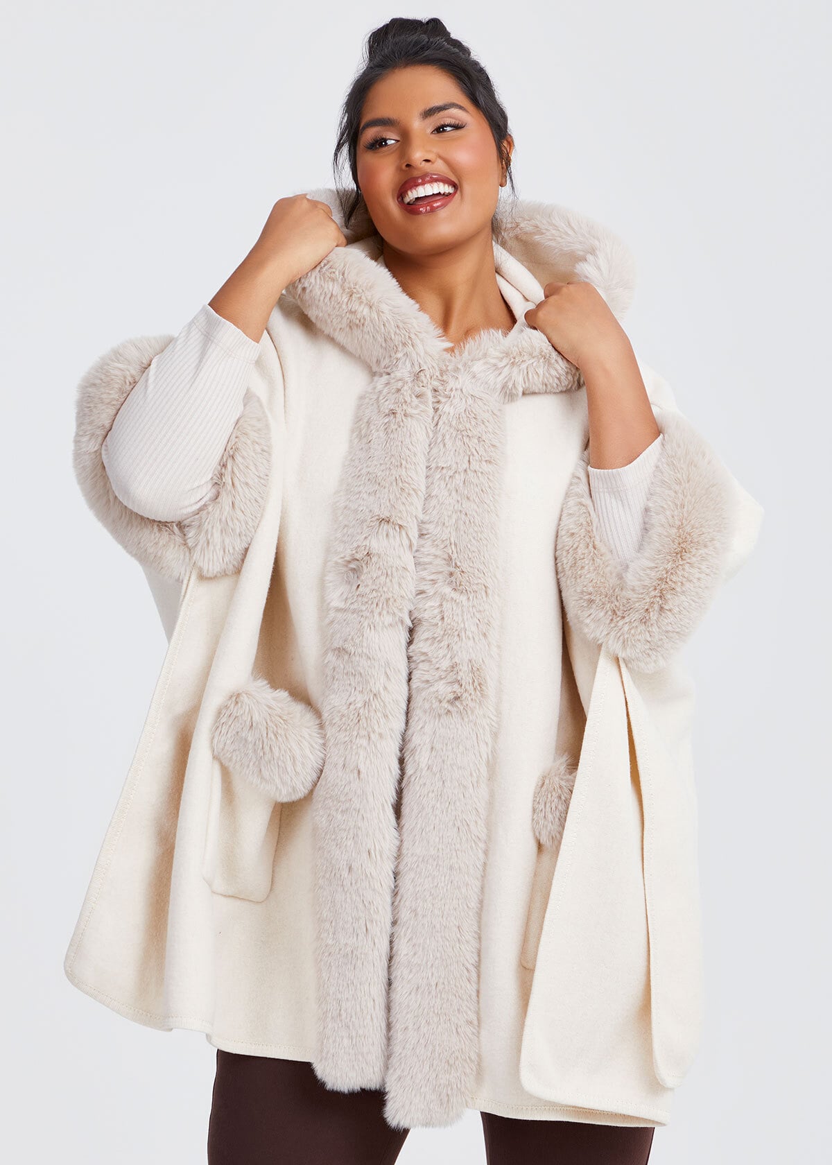 Shop Hooded Fur Cape in Brown | Accessories | Taking Shape NZ