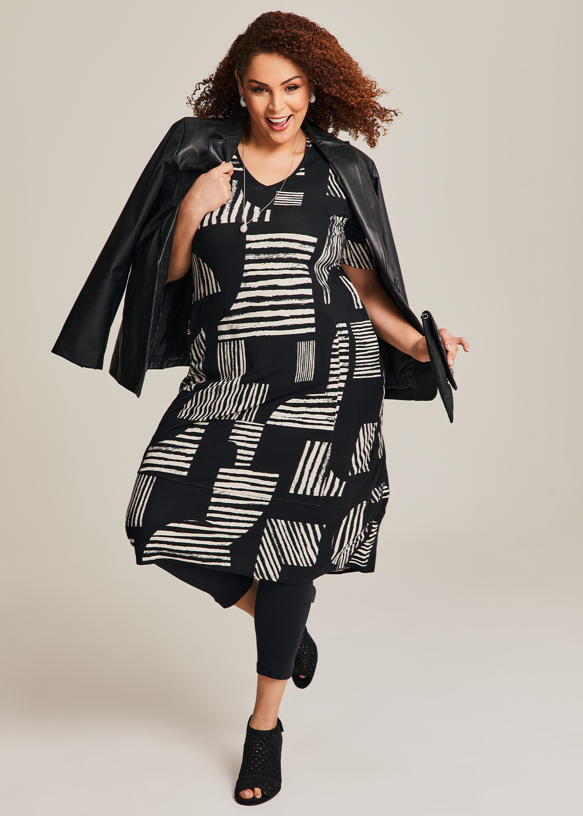 Shop Plus Size Natural Evie Short Sleeve Dress, Multi | Taking Shape NZ