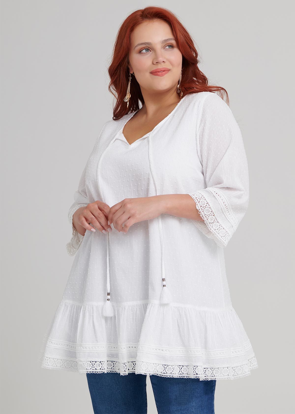 Shop Plus Size Dobby Boho Tunic in White | Taking Shape AU