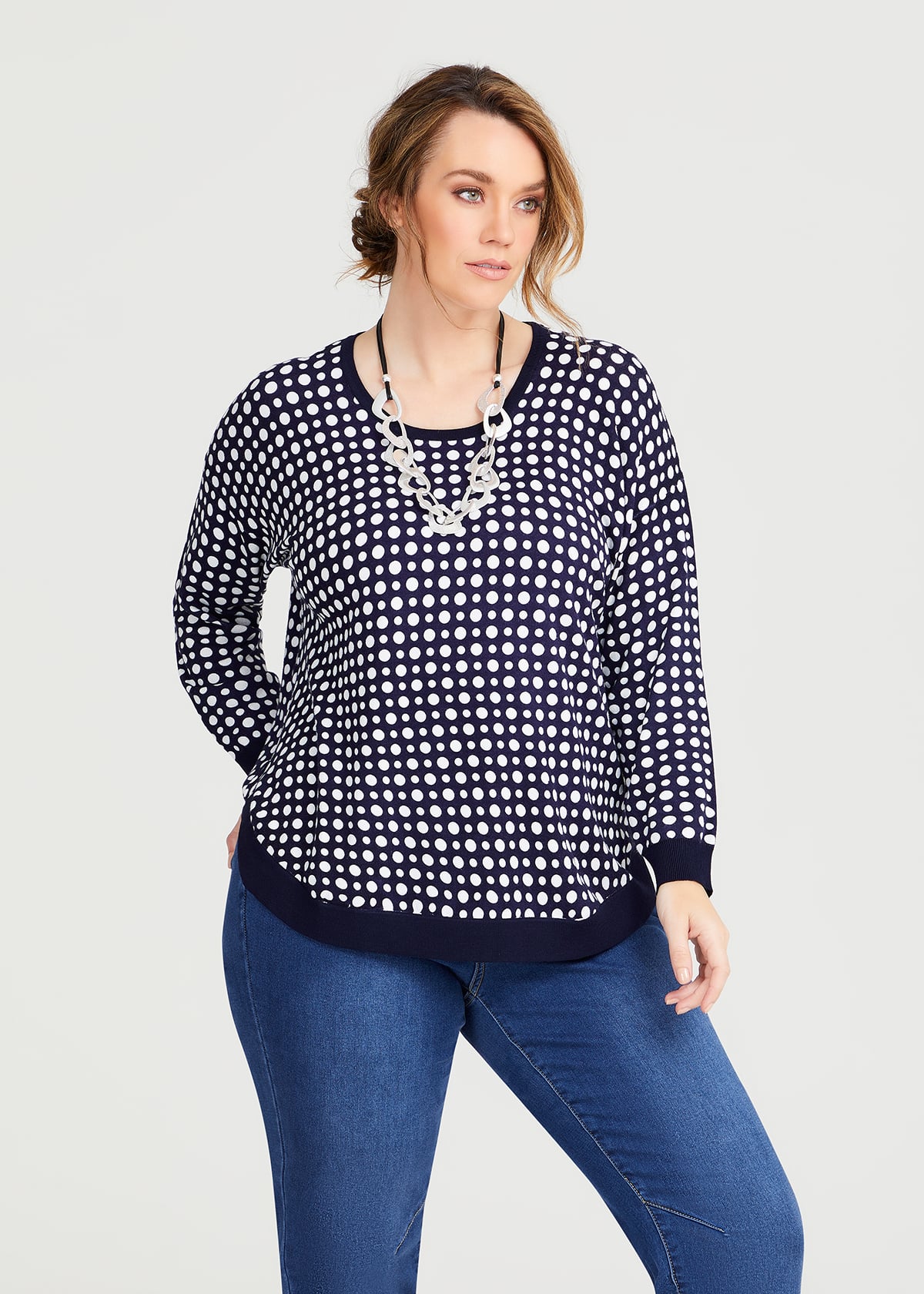 Shop Plus Size Spot Printed Jumper, Blue | Taking Shape UK