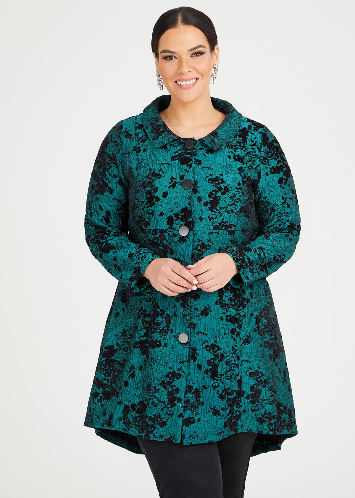 Shop Plus Size Emerald Jacquard Dress Coat in Black | Taking Shape AU