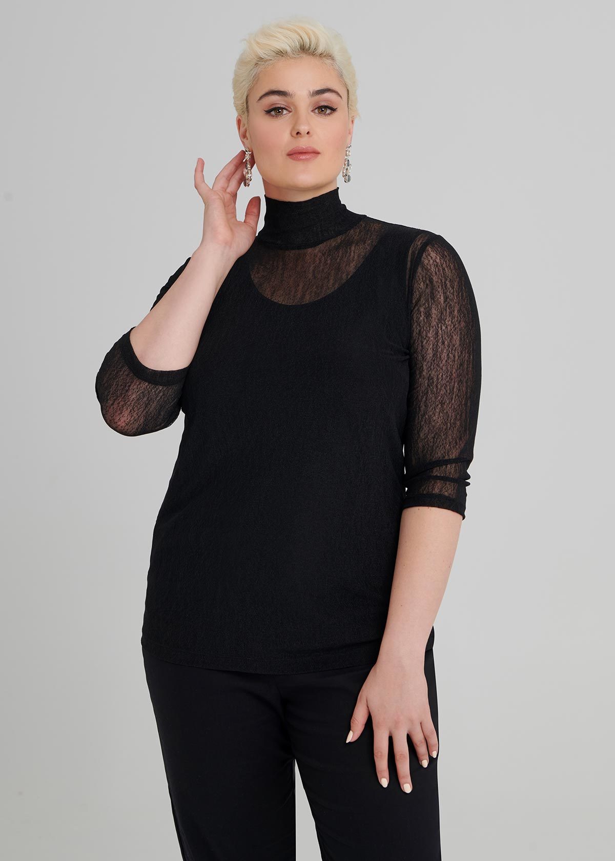 Shop Plus Size High Neck Mesh Top, Black | Taking Shape AU