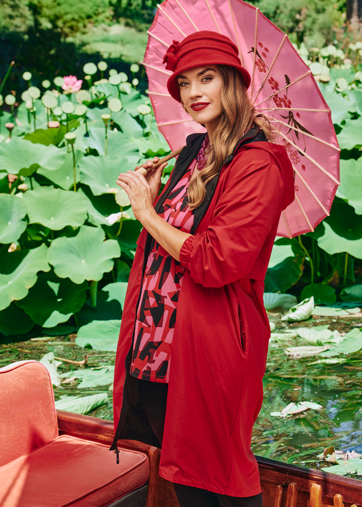 Shop Plus Size Reversible Shower Resist Bea Jacket, Red | Taking Shape AU