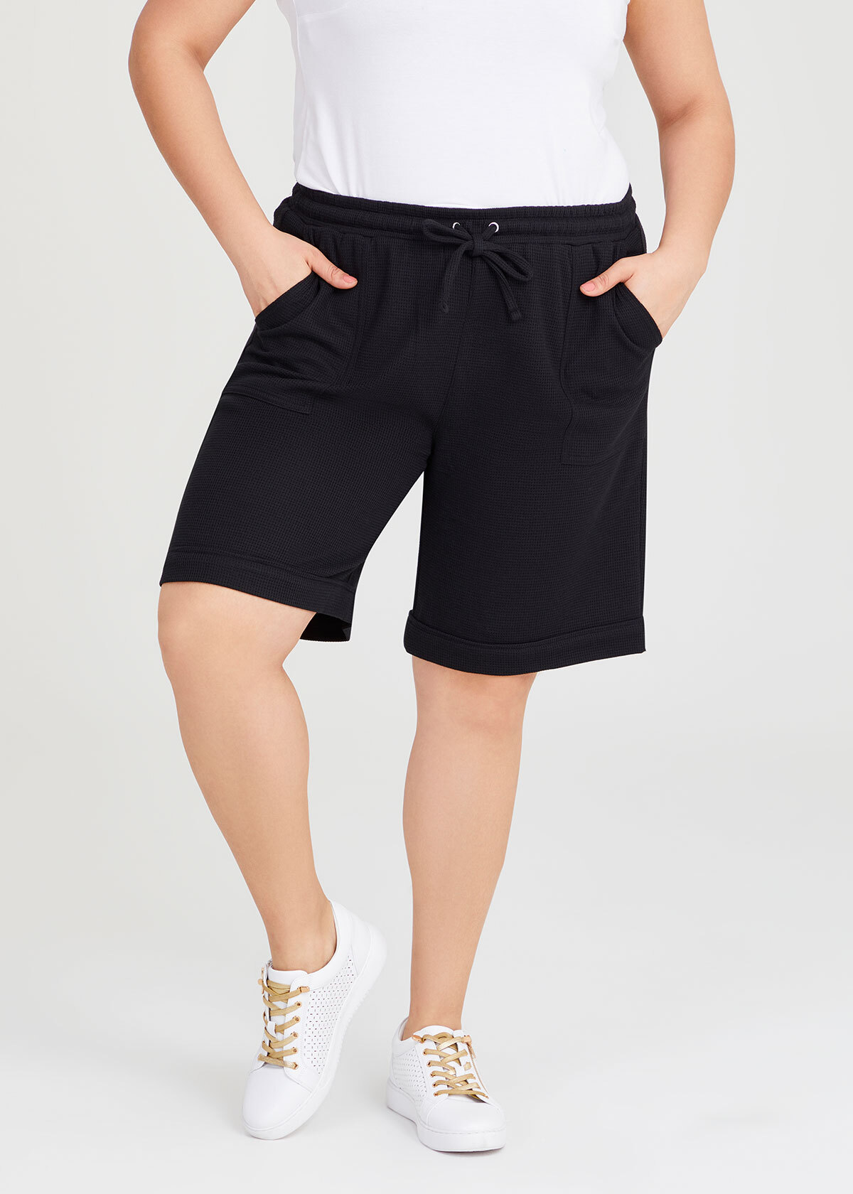 Shop Plus Size Waffle Pull On Short, Black | Taking Shape SG