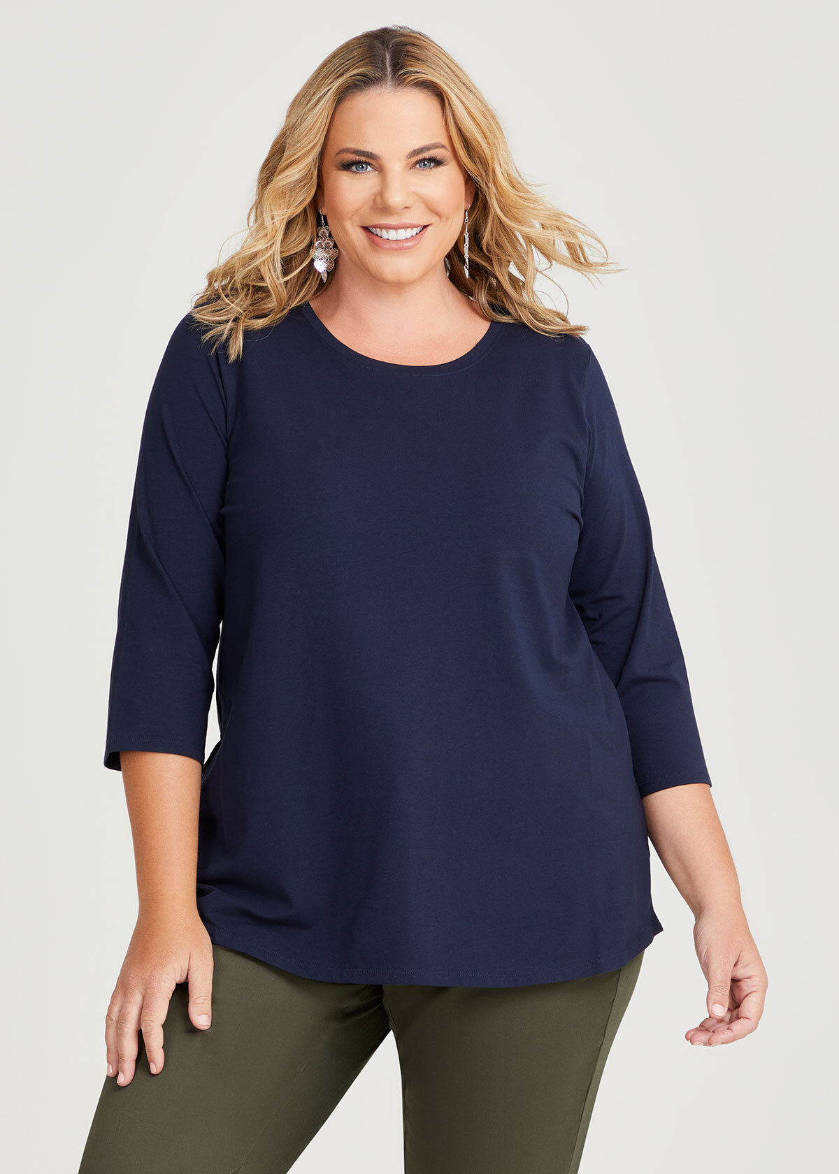 Plus Size Good Earth Cotton 3/4 T-Shirt Navy | Taking Shape AU