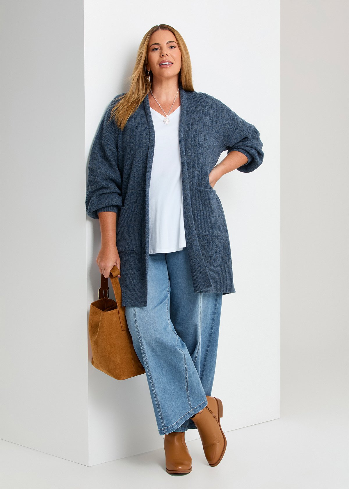 Shop Plus Size Ribbed Pocket Cardigan, Blue | Taking Shape AU