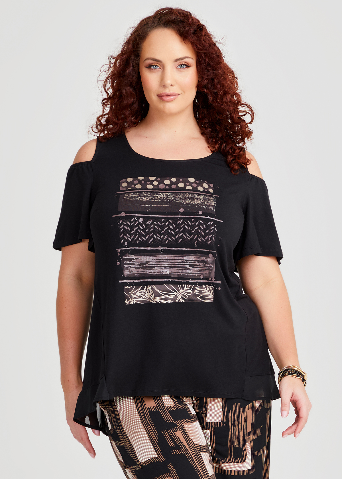 Shop Plus Size Cold Shoulder Bamboo Foil Top, Black | Taking Shape NZ