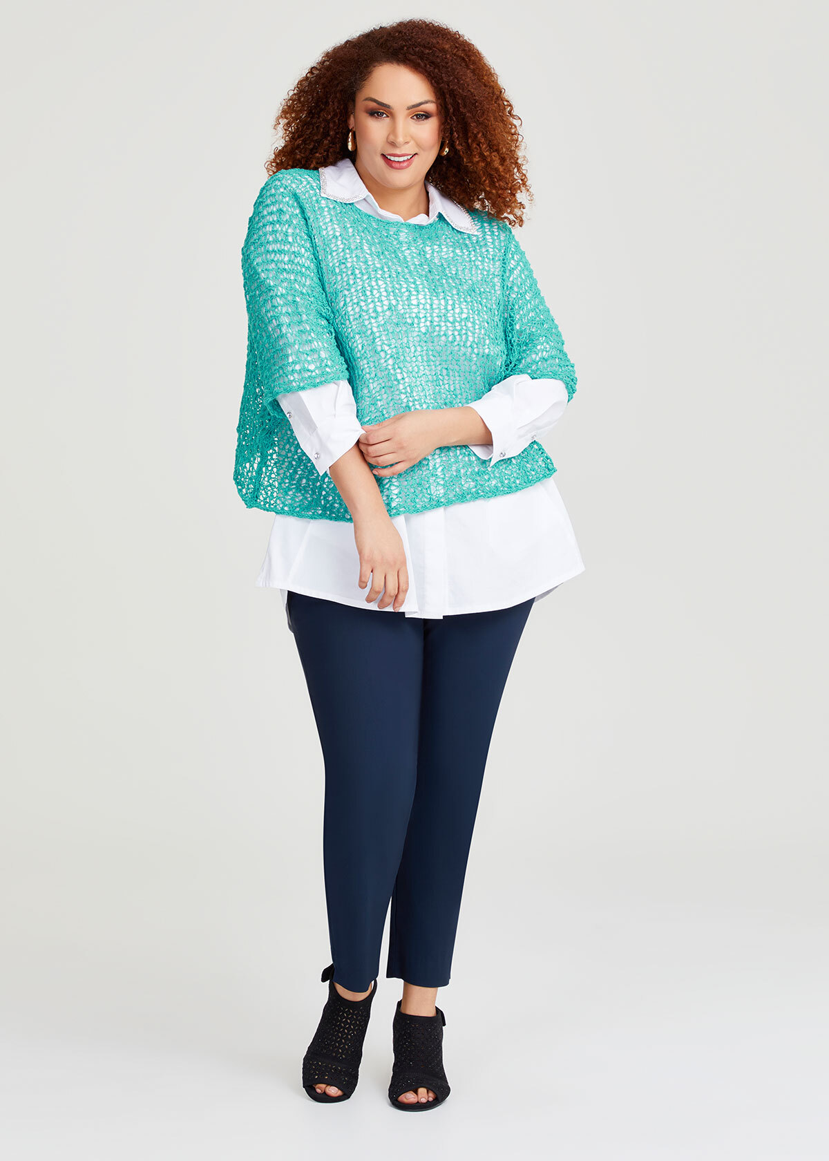 Shop Plus Size Boucle Gauze Knit Over Top in Green | Taking Shape AU