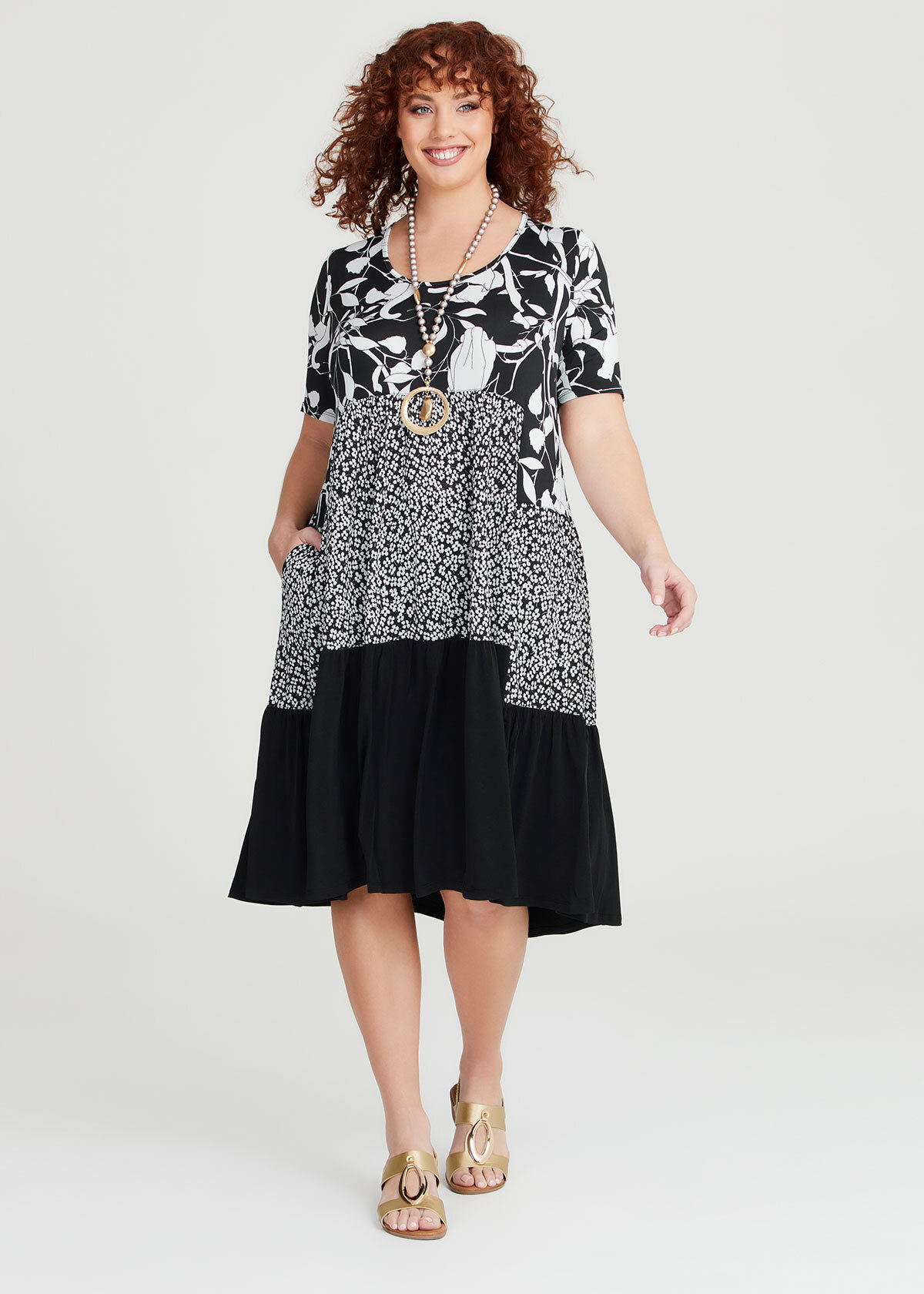 Shop Plus Size Cat & Floral Tier Dress, Black | Taking Shape AU