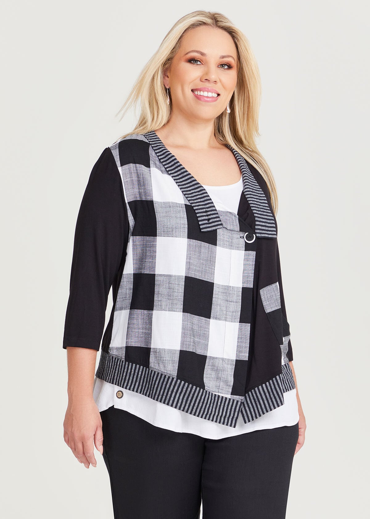 Shop Plus Size Adriana Check Bamboo Cardigan, Black | Taking Shape AU