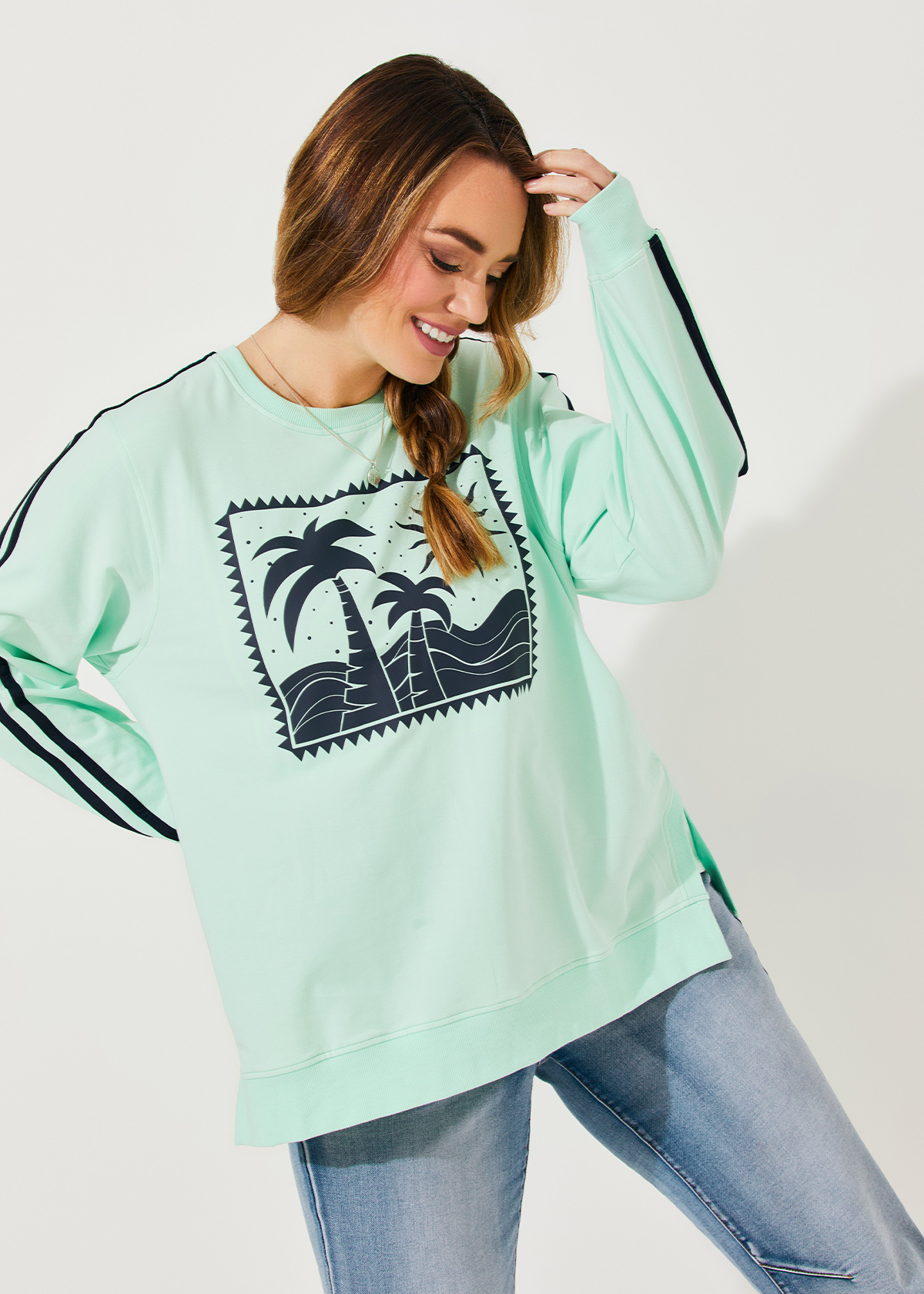 Shop Plus Size Cotton Sea Scape Sweatshirt, Green | Taking Shape NZ