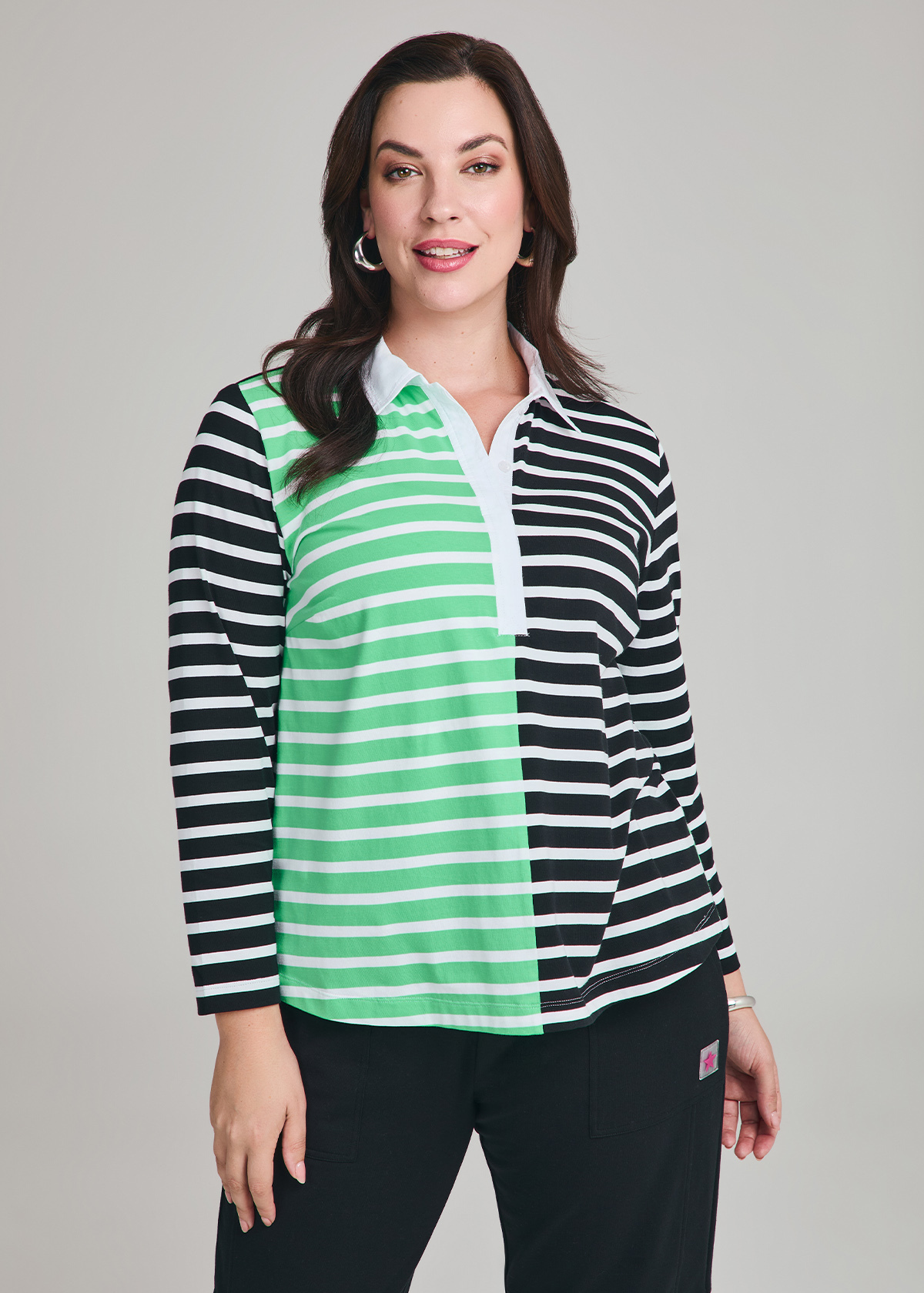 Shop Plus Size Cotton Mix Stripe Polo Top, Stripes | Taking Shape AU