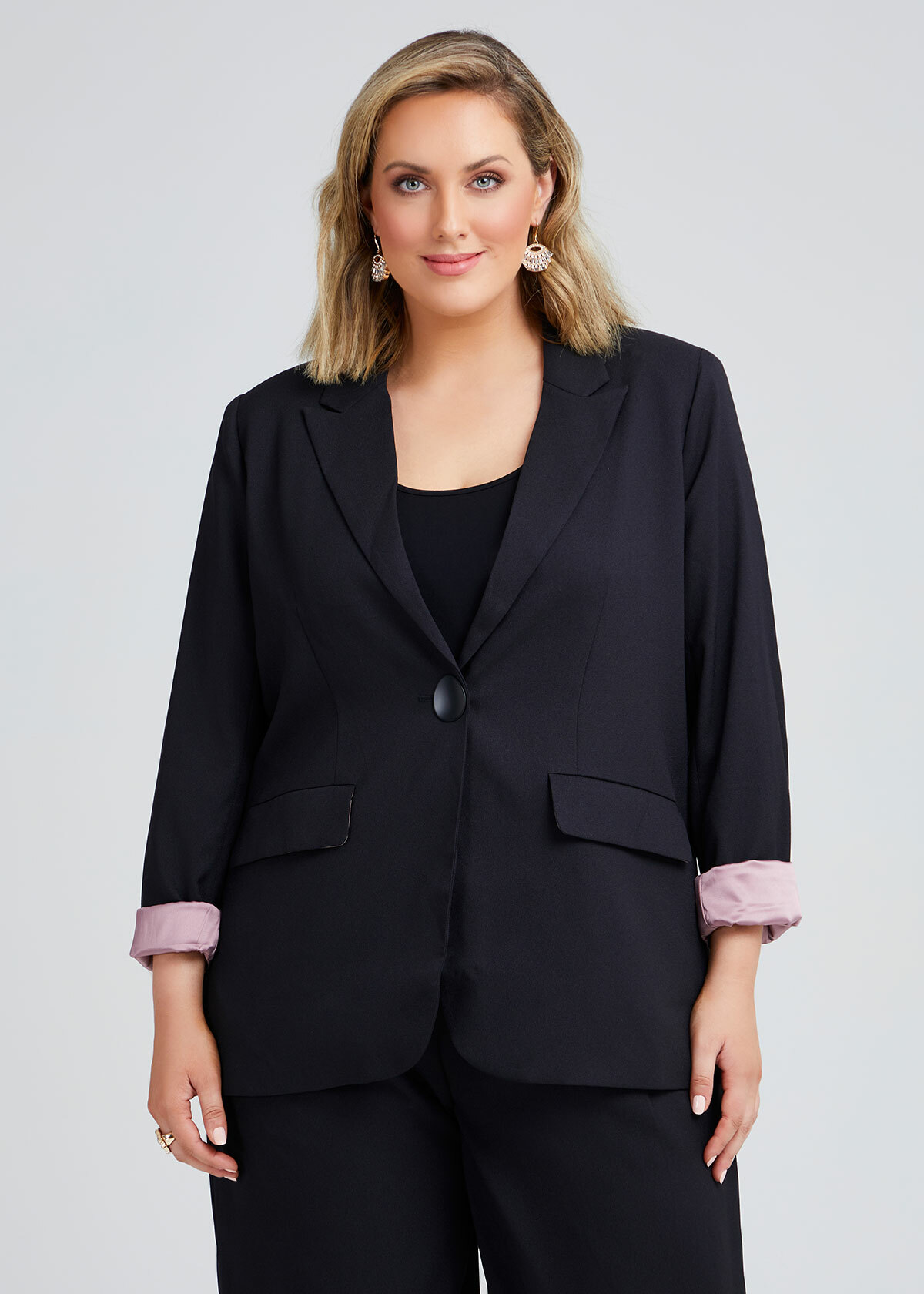 Shop Plus Size Noir One Button Lined Jacket in Black | Taking Shape AU