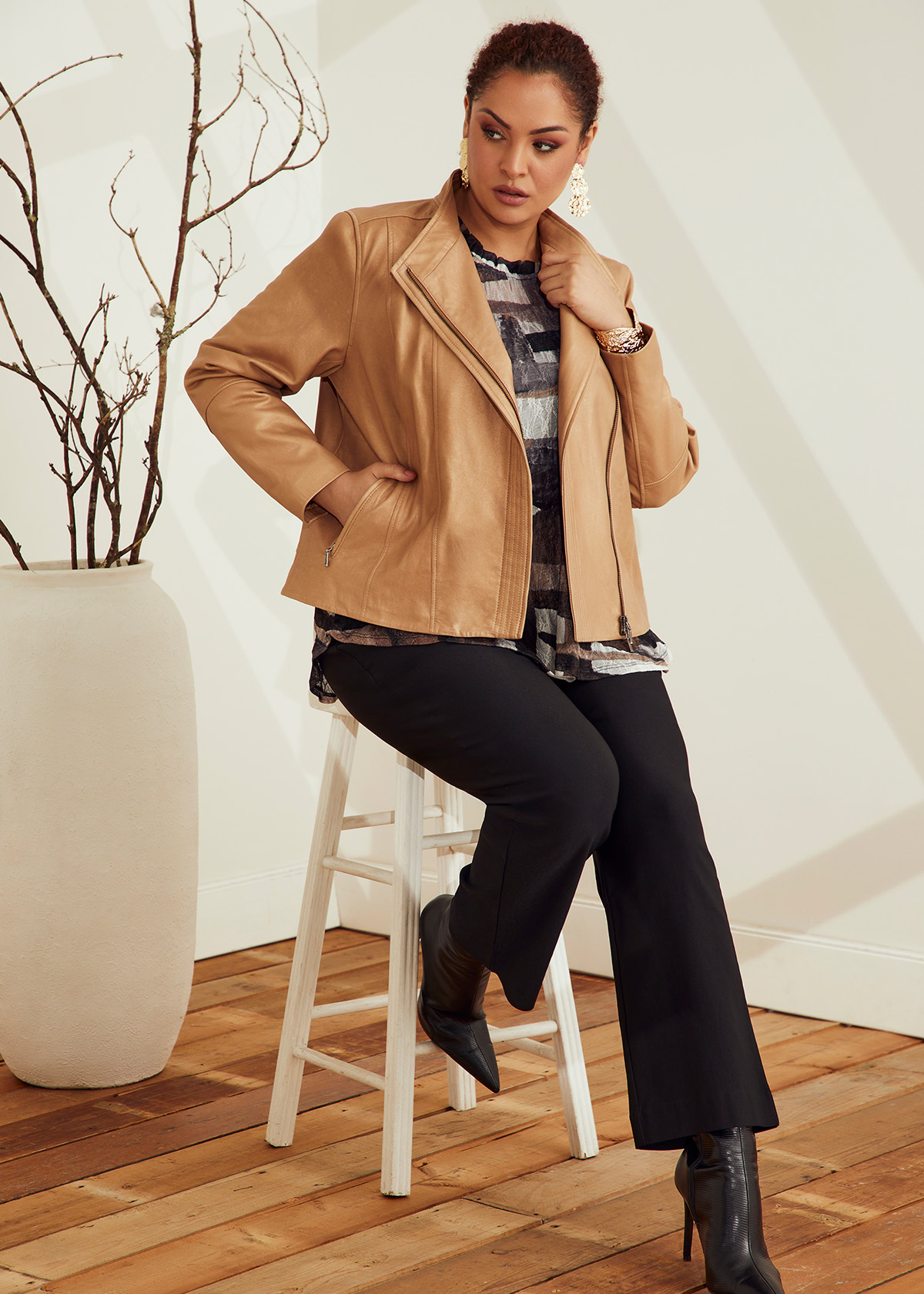 Shop Plus Size Metallic Leather Jacket, Black | Taking Shape NZ