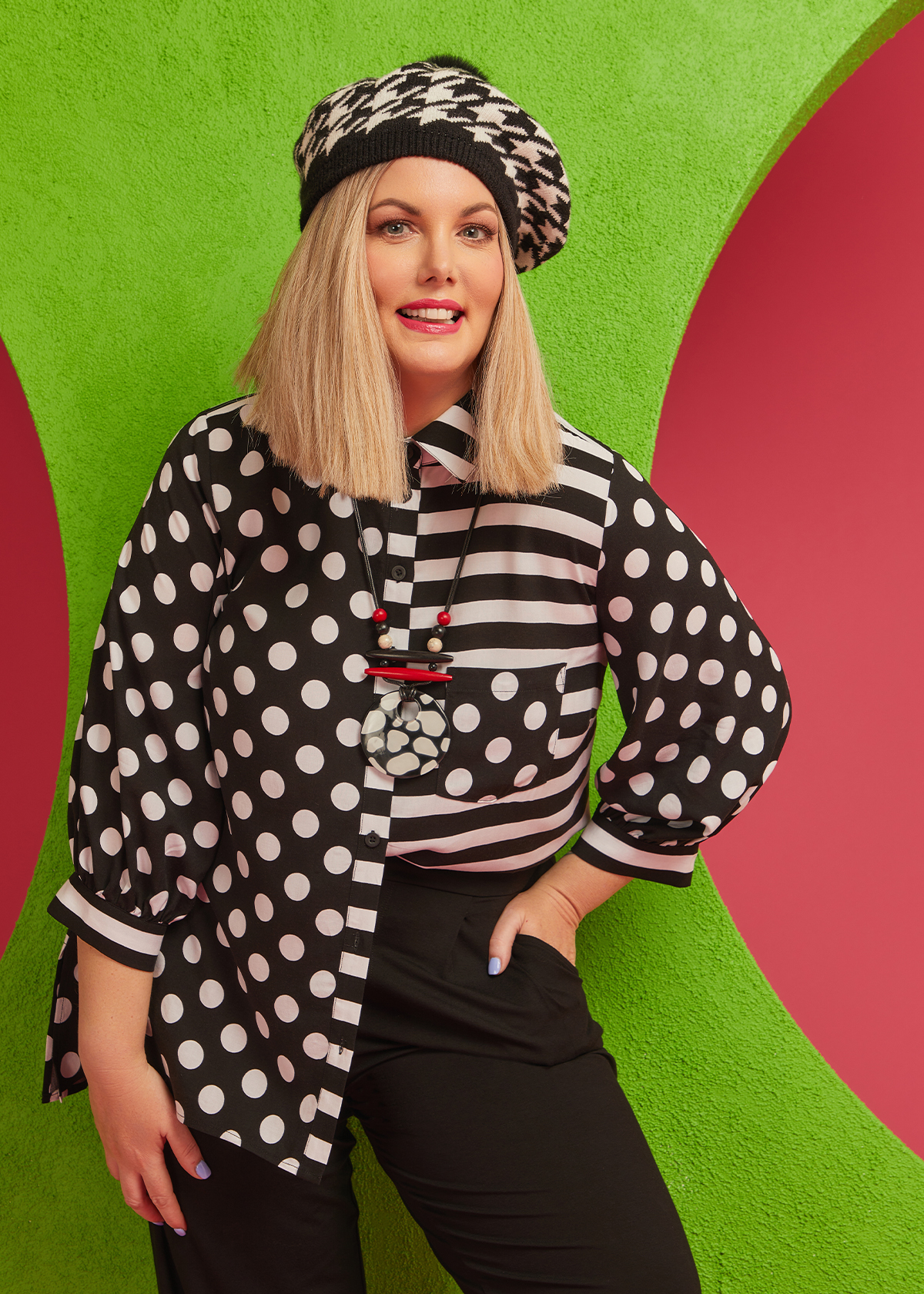 Shop Plus Size Bamboo Spots & Stripe Shirt, Black | Taking Shape NZ