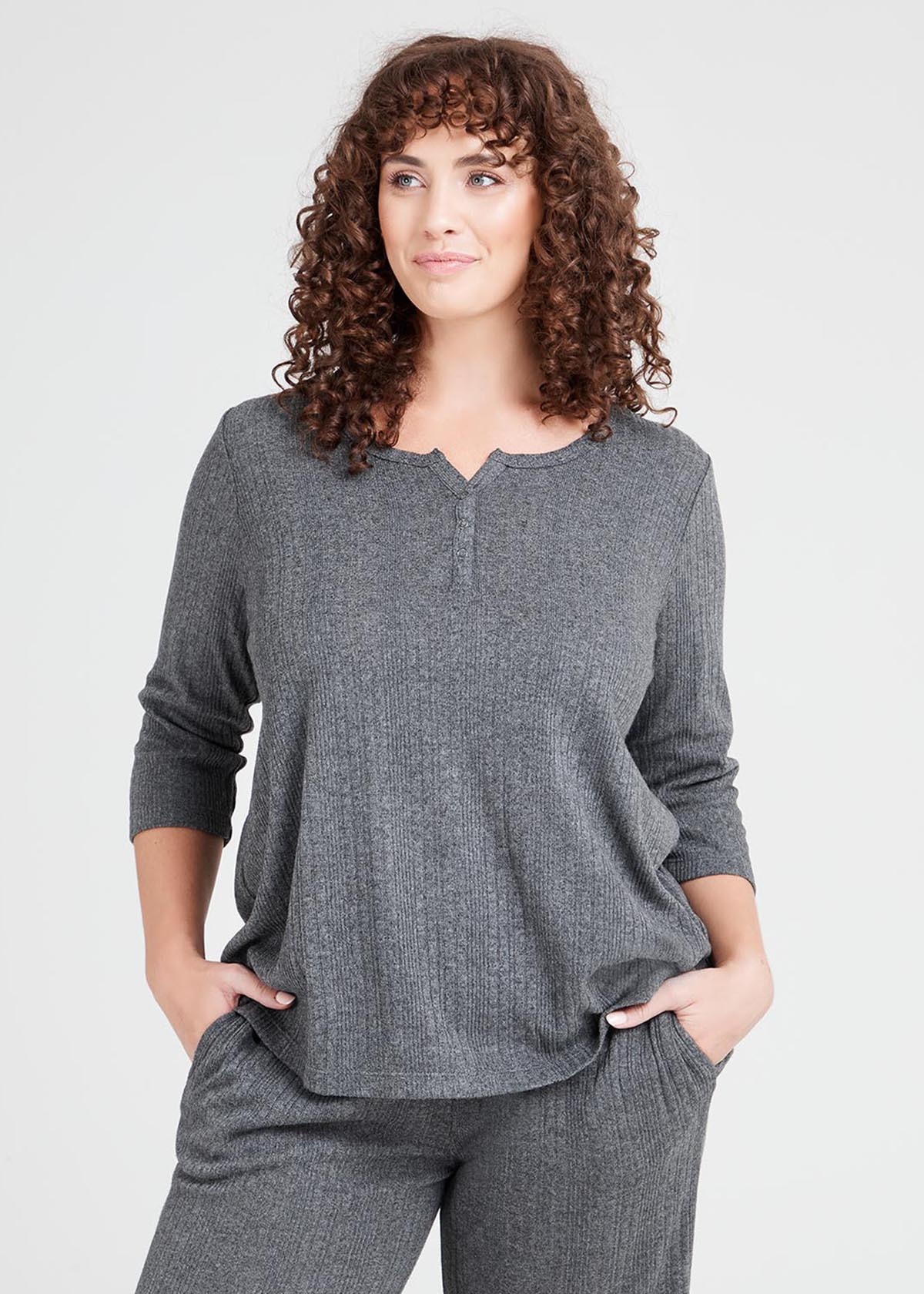 Shop Plus Size Cosy Rib Knit Lounge Top, Grey | Taking Shape AU