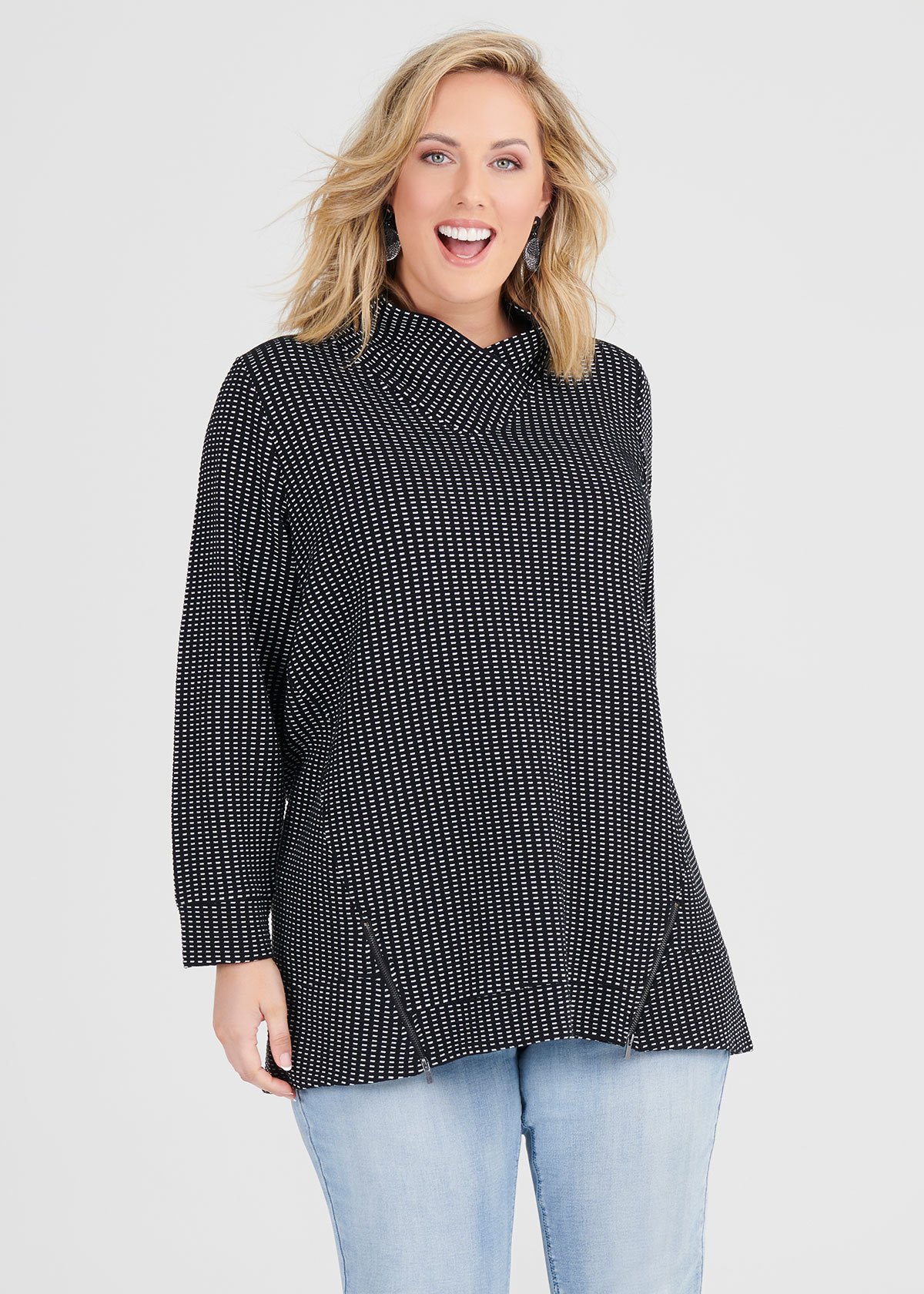Shop Plus Size Textured Ticking Zip Top, Black | Taking Shape NZ
