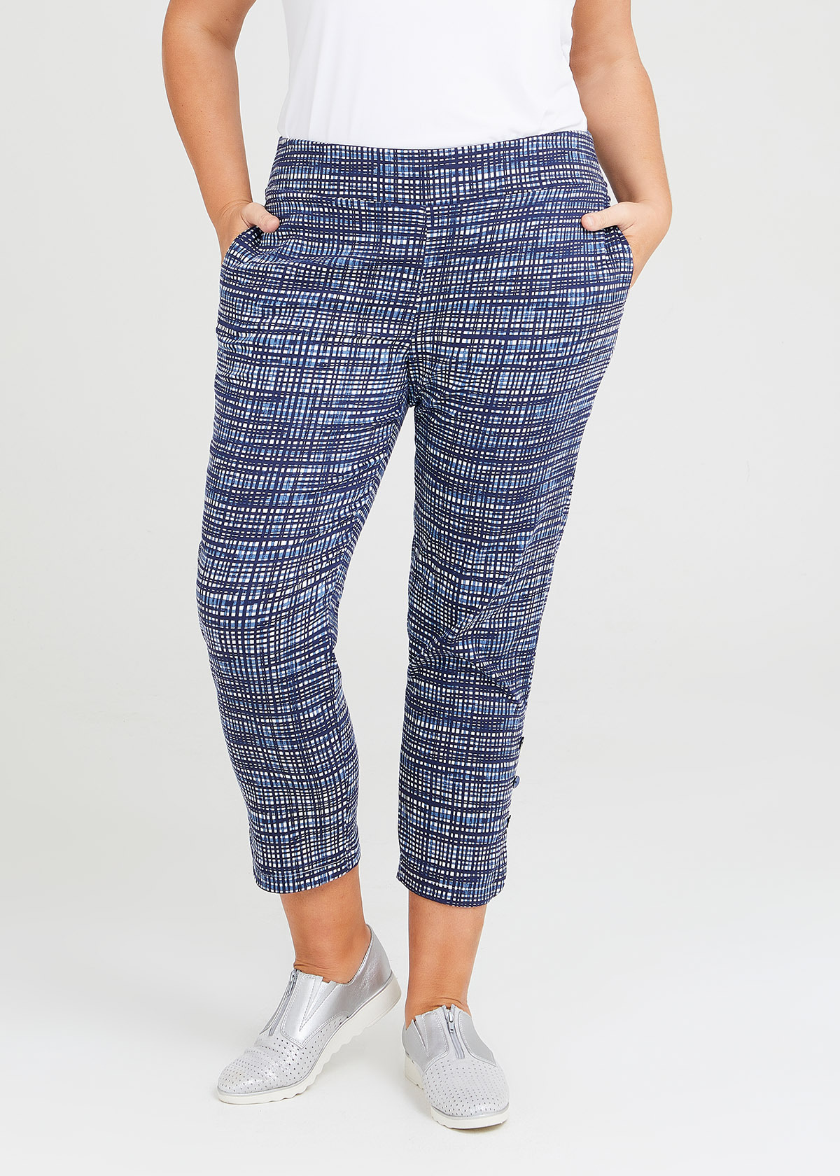Shop Plus Size Tall Mini Check Natural Pant, Multi | Taking Shape AU