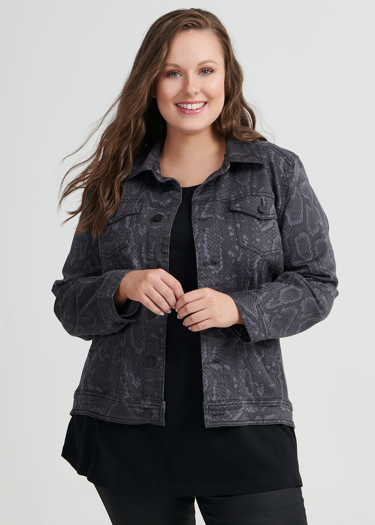 Shop Plus Size Python Denim Jacket, Print | Taking Shape NZ