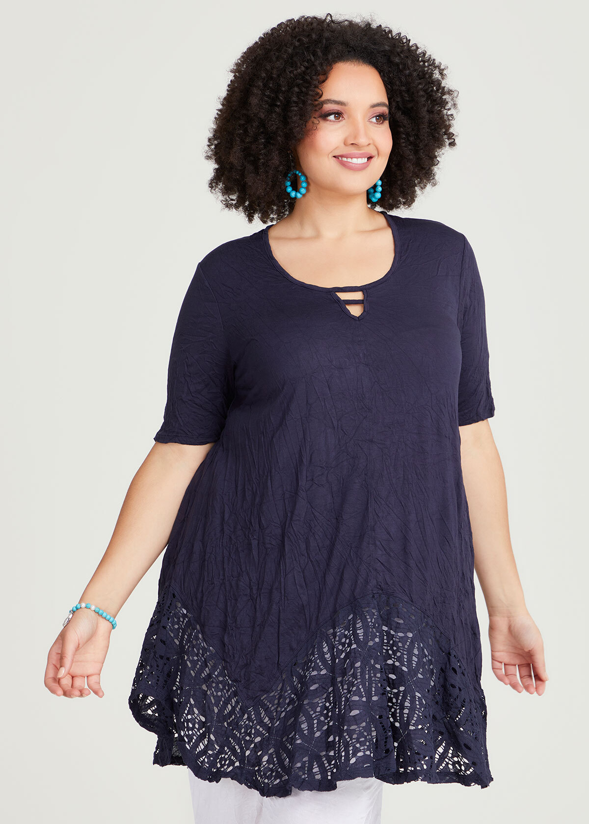Shop Plus Size Prime Bamboo & Lace Tunic, Blue | Taking Shape AU