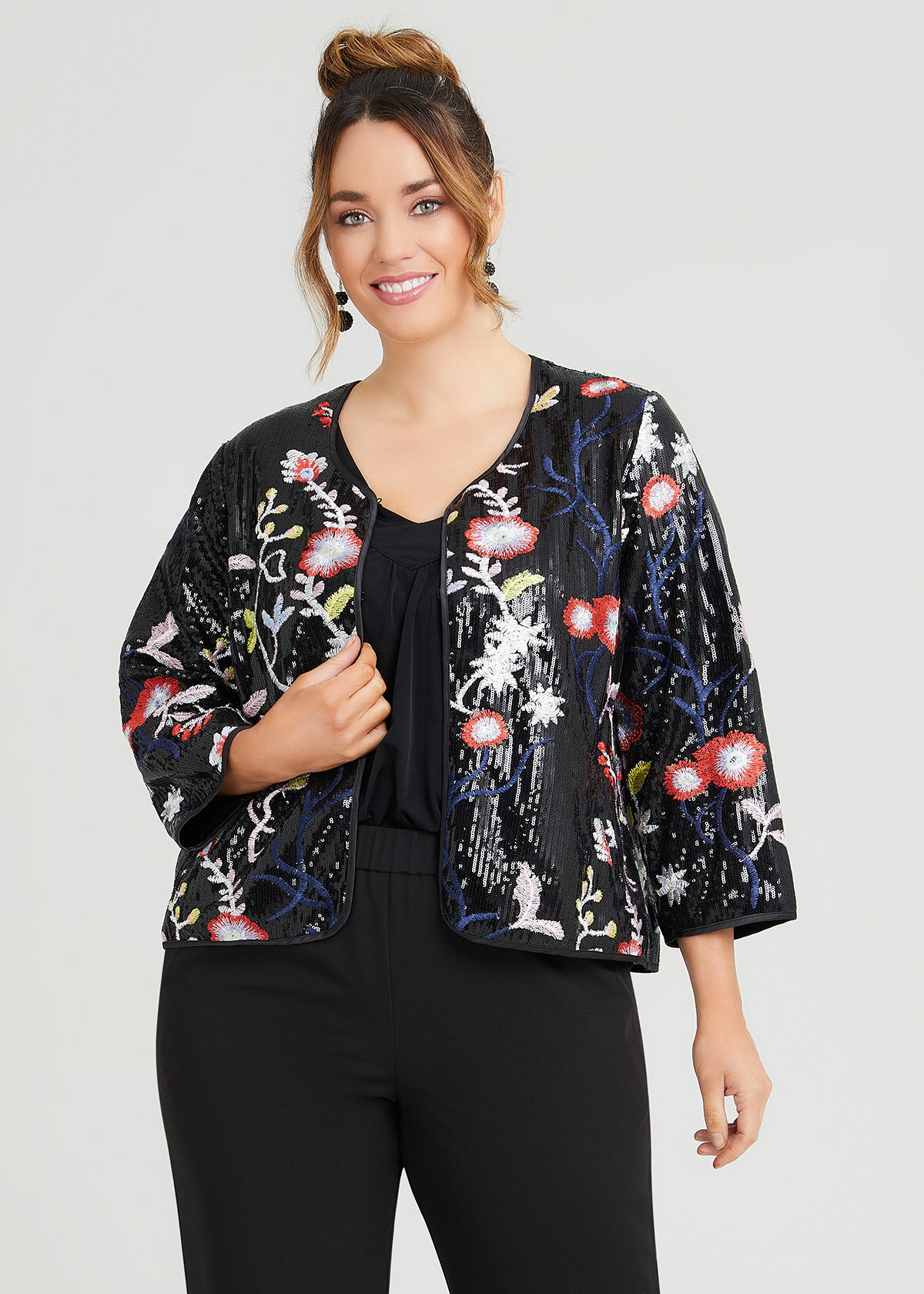 Shop Plus Size Zinnia Embroidered Sequin Jacket, Black | Taking Shape AU