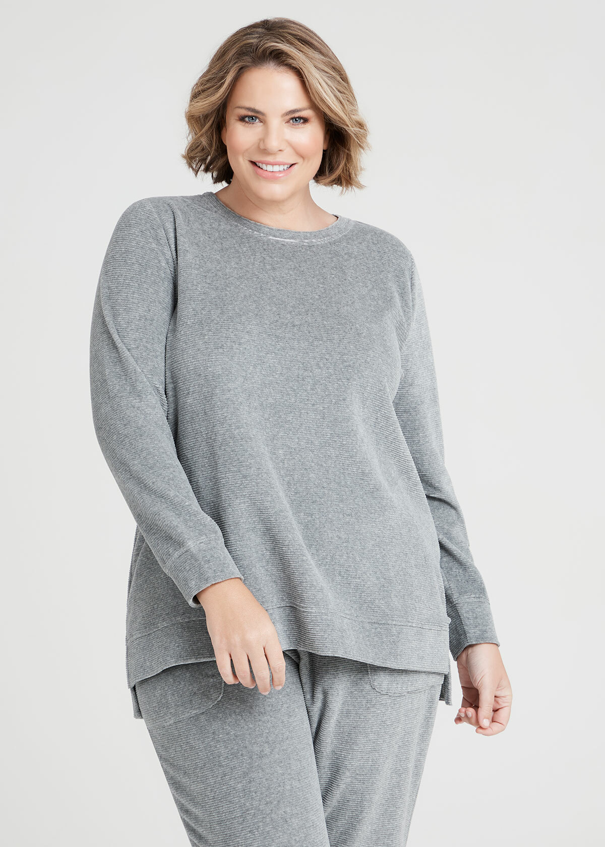 Shop Plus Size Rib Velour Lounge Top, Grey | Taking Shape AU