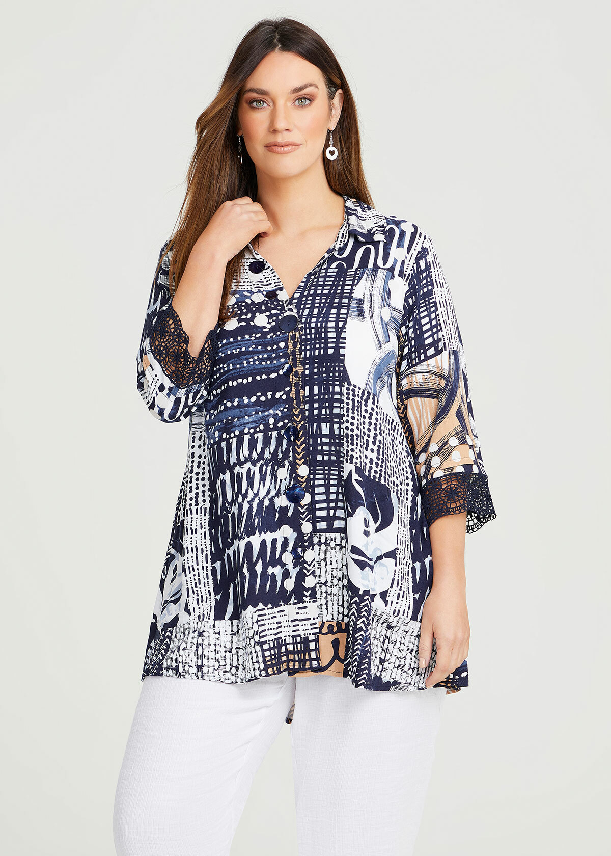 Shop Plus Size Tile Print Natural Shirt, Multi | Taking Shape AU
