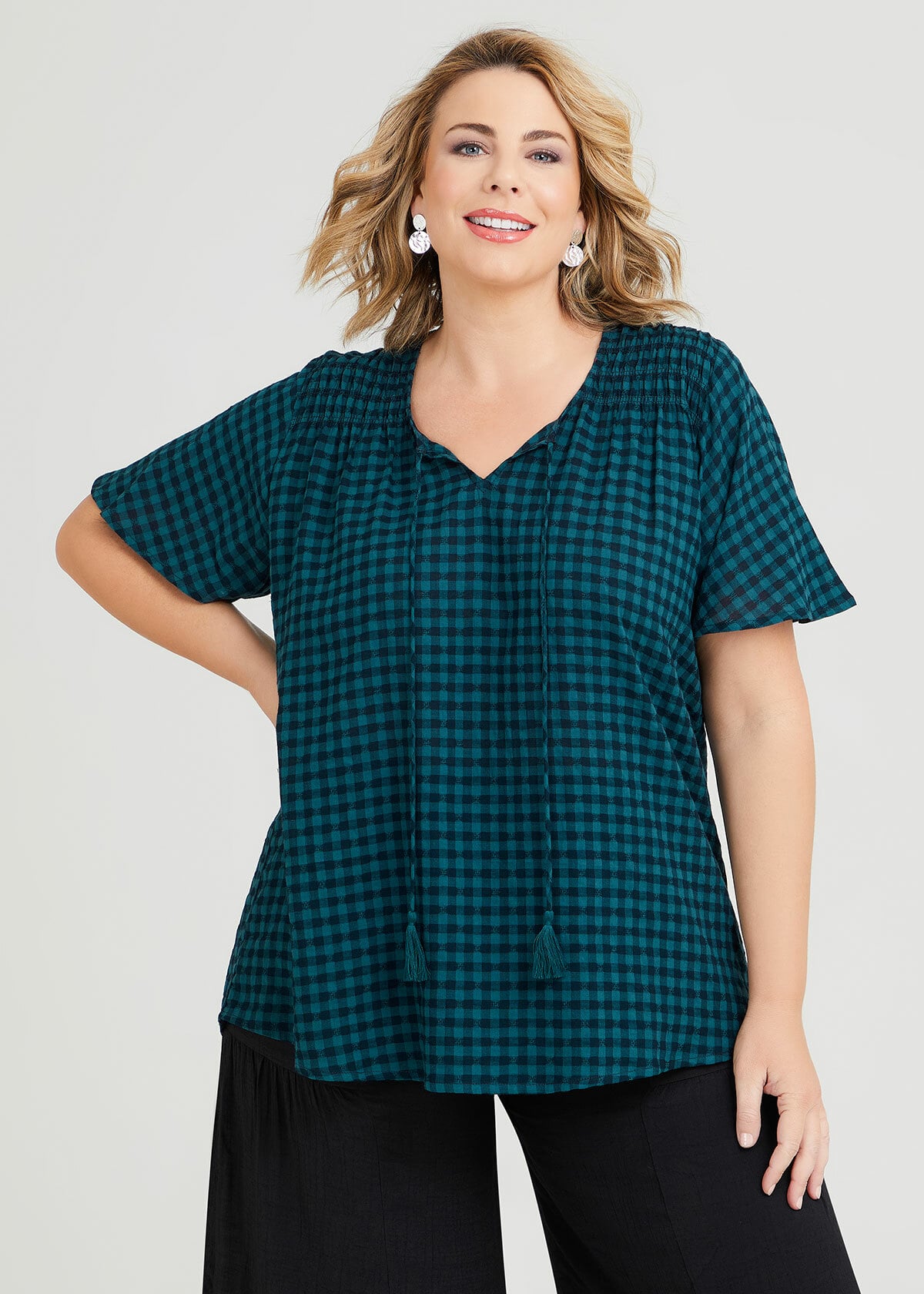 Shop Plus Size Cotton Blend Gingham Top, Green | Taking Shape AU