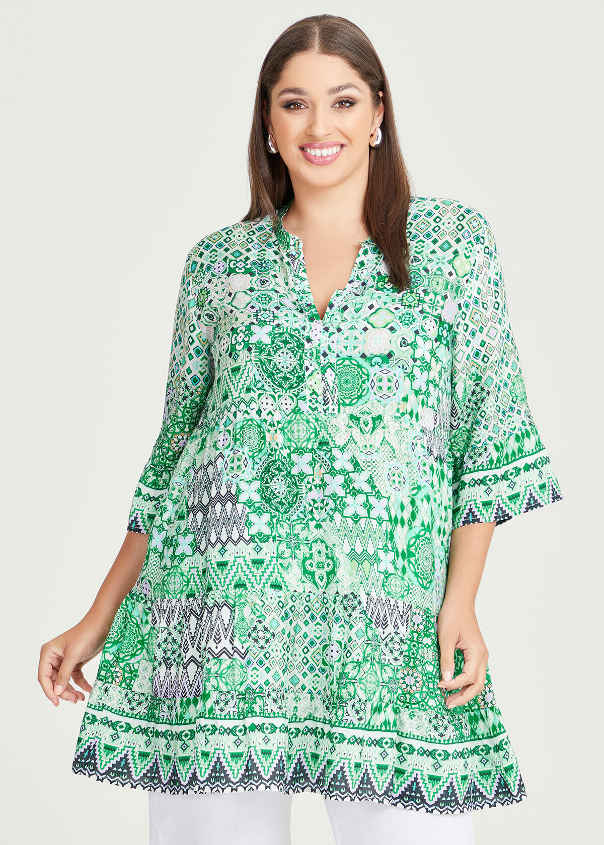 Shop Plus Size Sparkle Tile Natural Tunic, Green | Taking Shape NZ