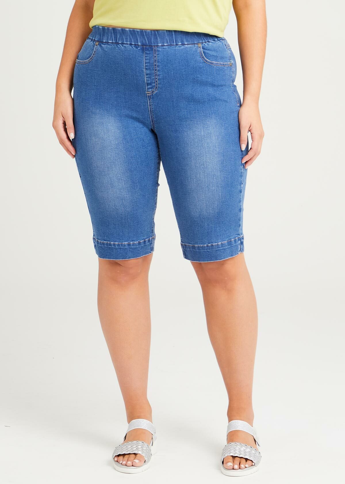 Shop Plus Size Organic Denim Pull On Short in Blue | Taking Shape AU