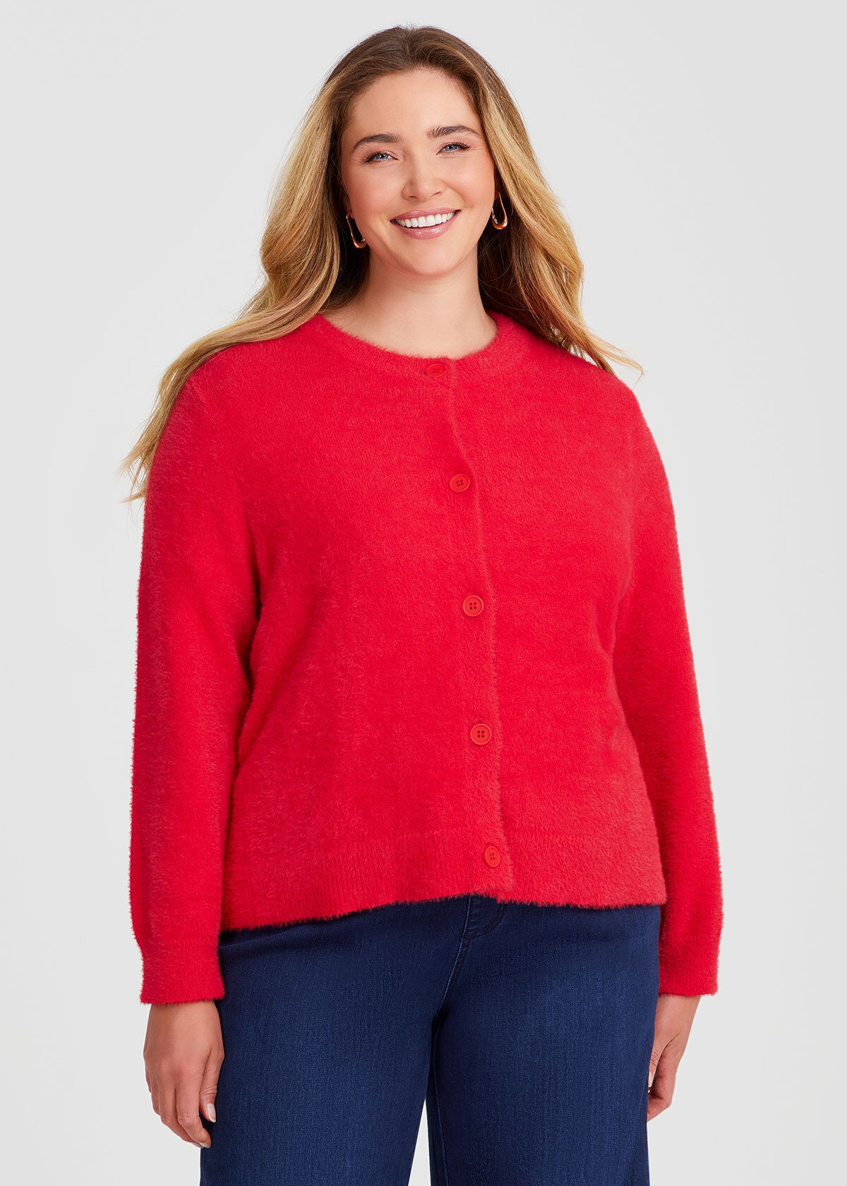 Shop Plus Size Fluffy Knit Crop Cardigan, Red | Taking Shape AU