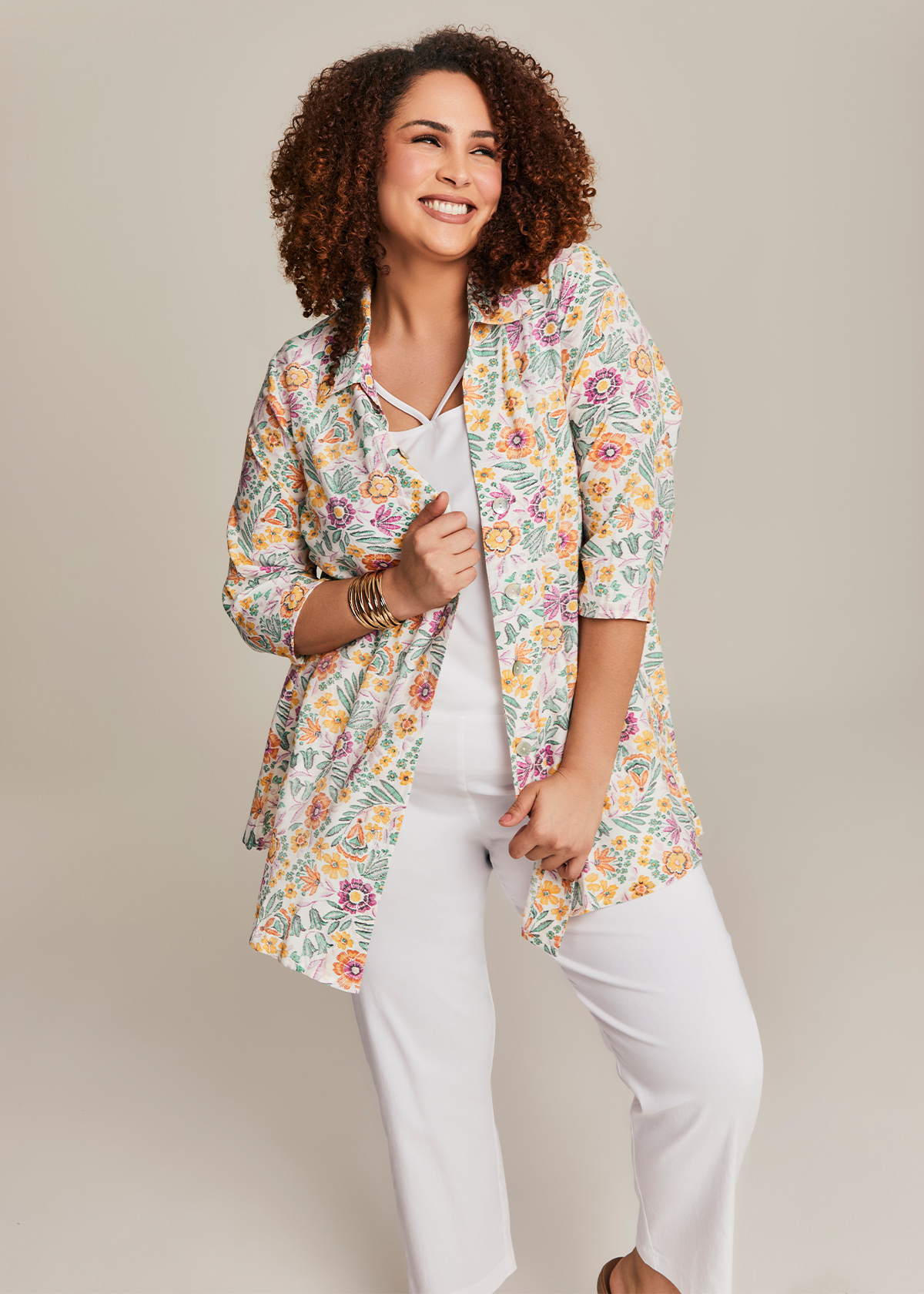 Shop Plus Size Natural Floral Shirt, Multi | Taking Shape AU