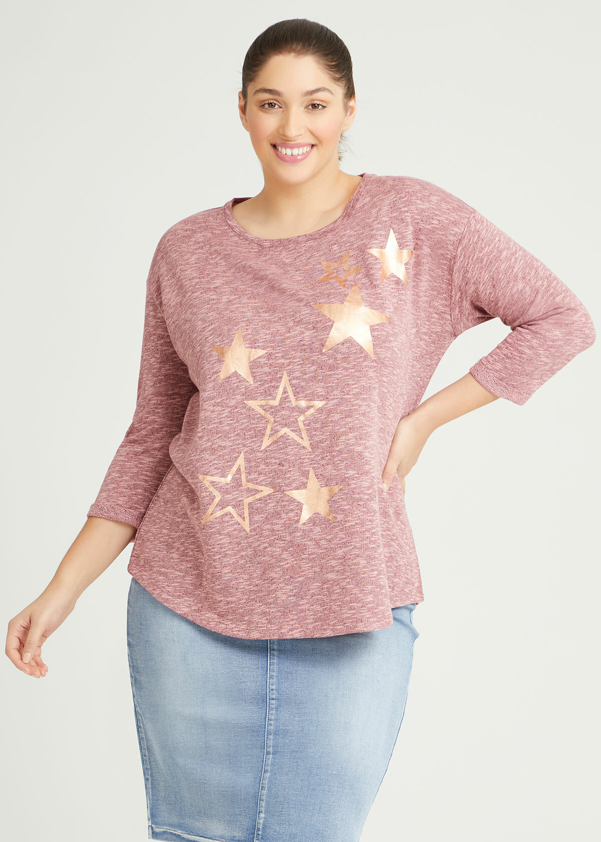 Shop Plus Size Cotton Sequin Star Top in Pink | Taking Shape AU