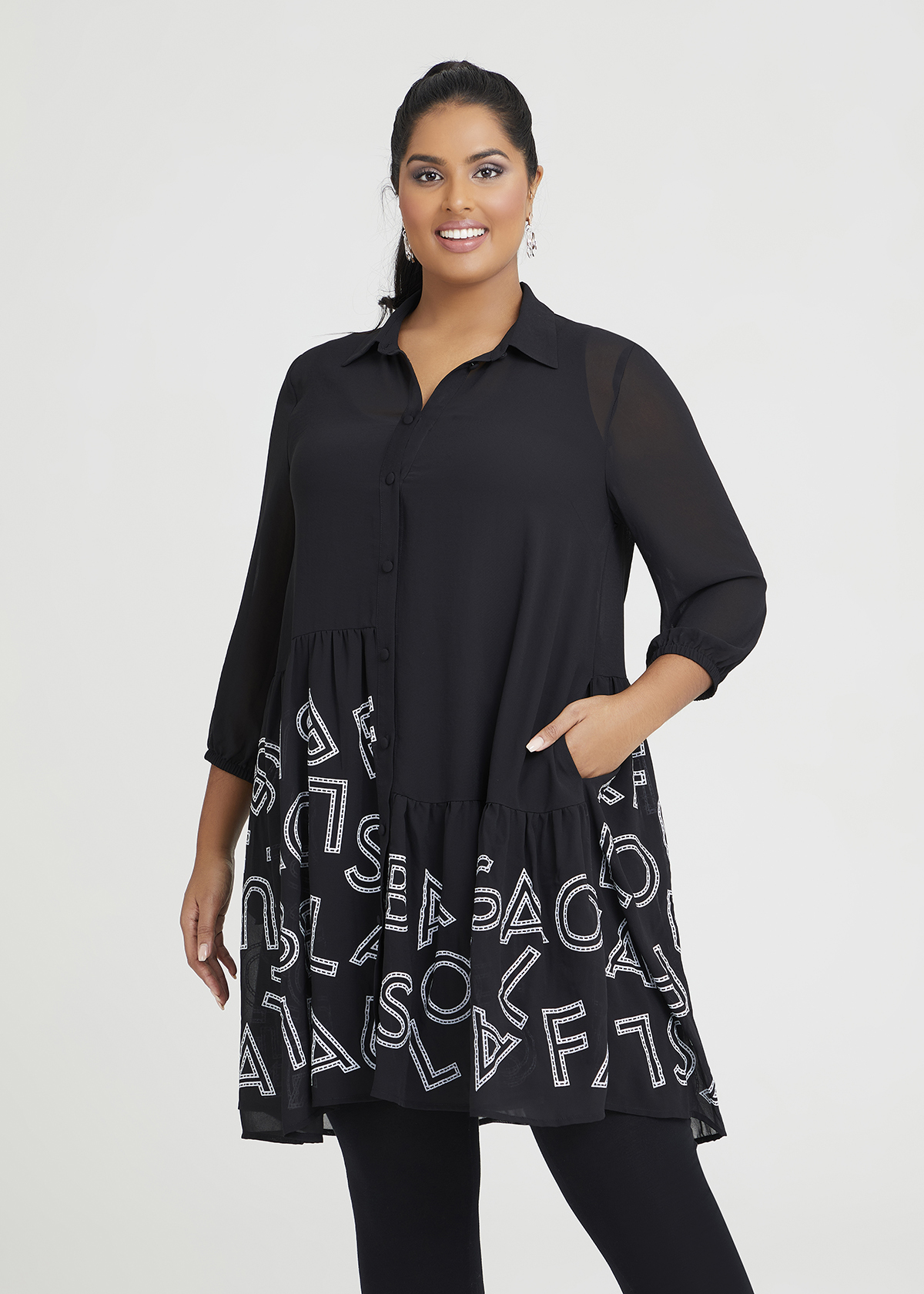 Shop Plus Size Chiffon Tier Letter Shirt, Black | Taking Shape AU