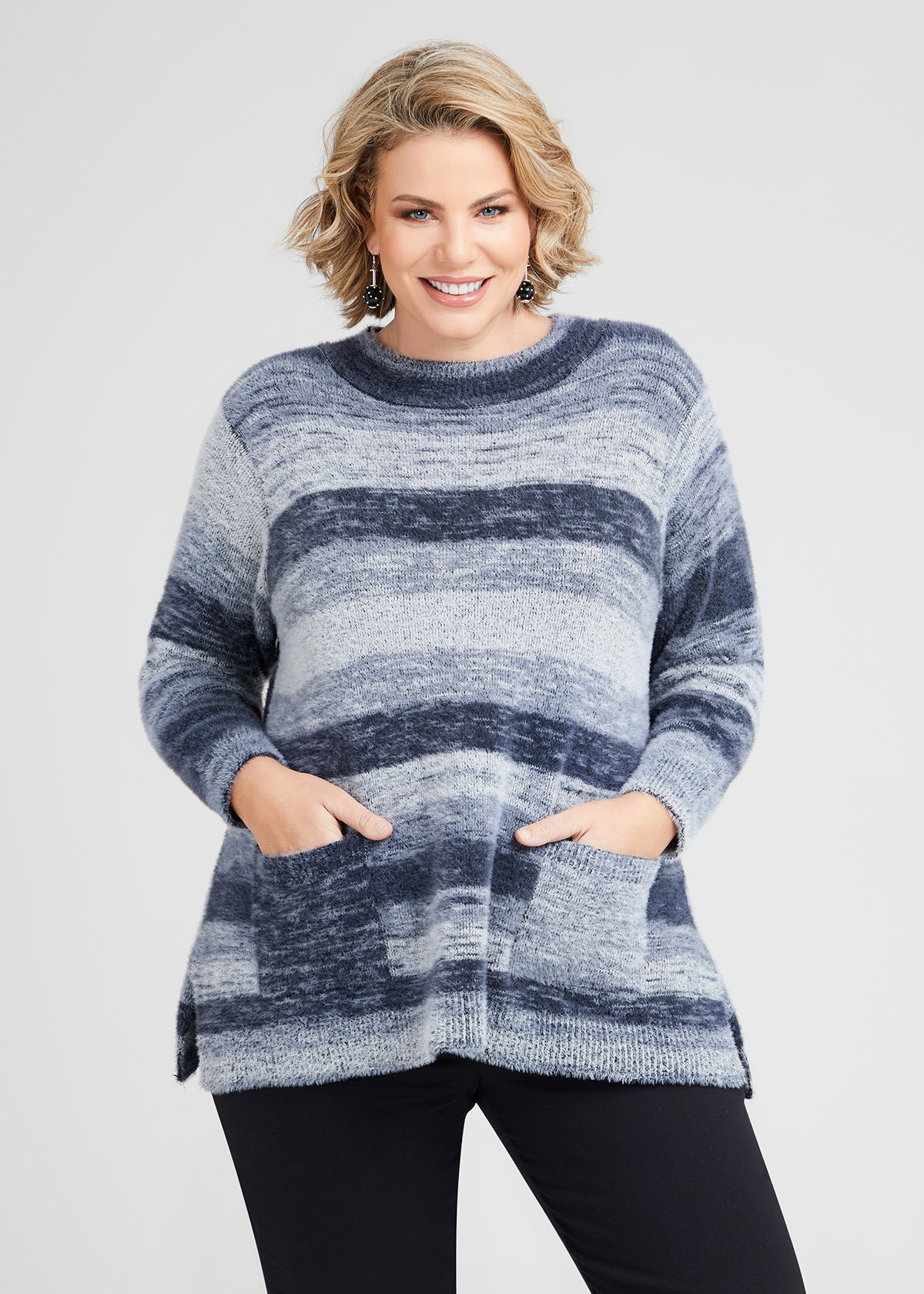 Shop Plus Size Fluffy Ombre Stripe Jumper, Grey | Taking Shape AU