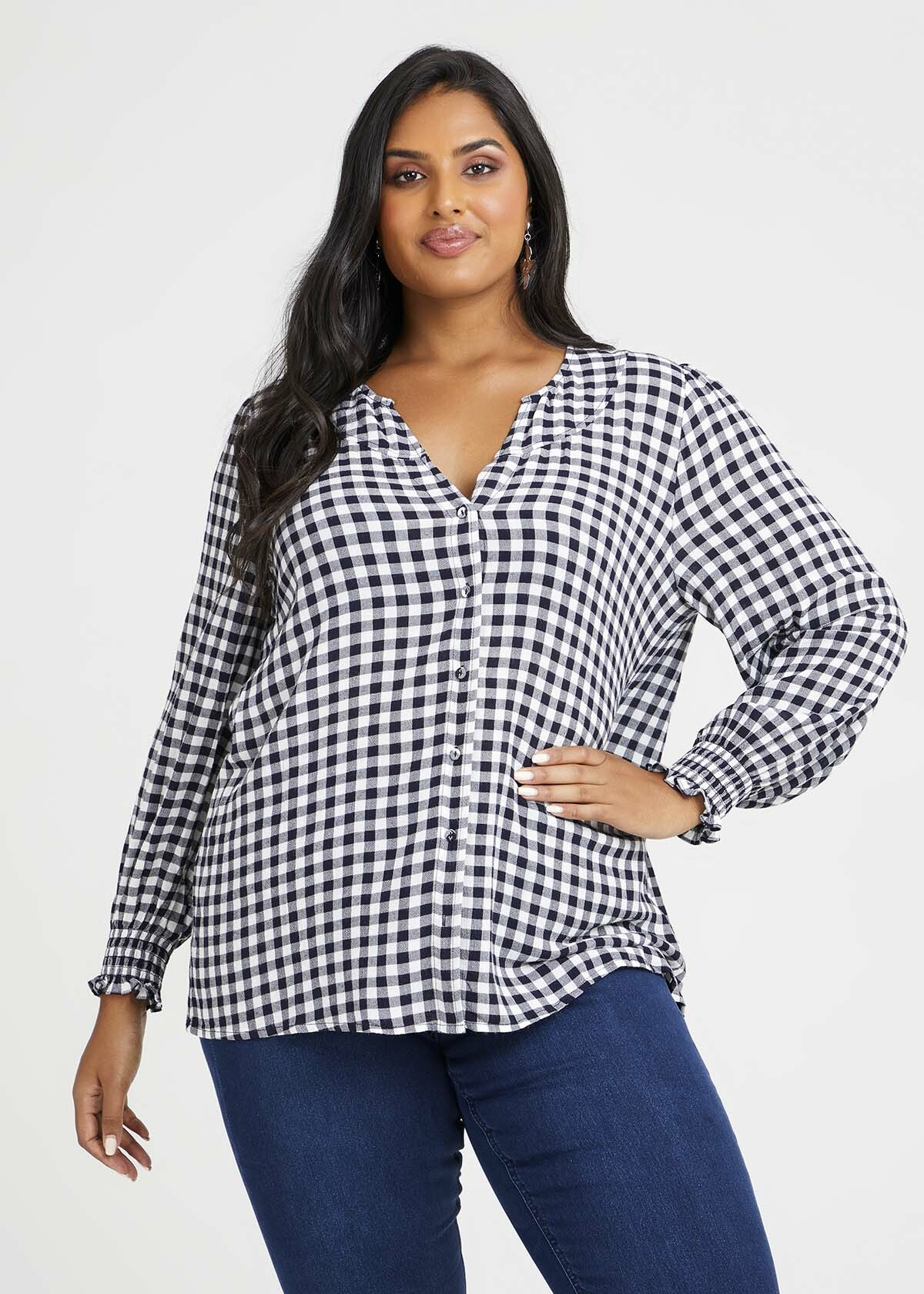 Shop Plus Size Natural Gingham Buttons Top, Print | Taking Shape AU