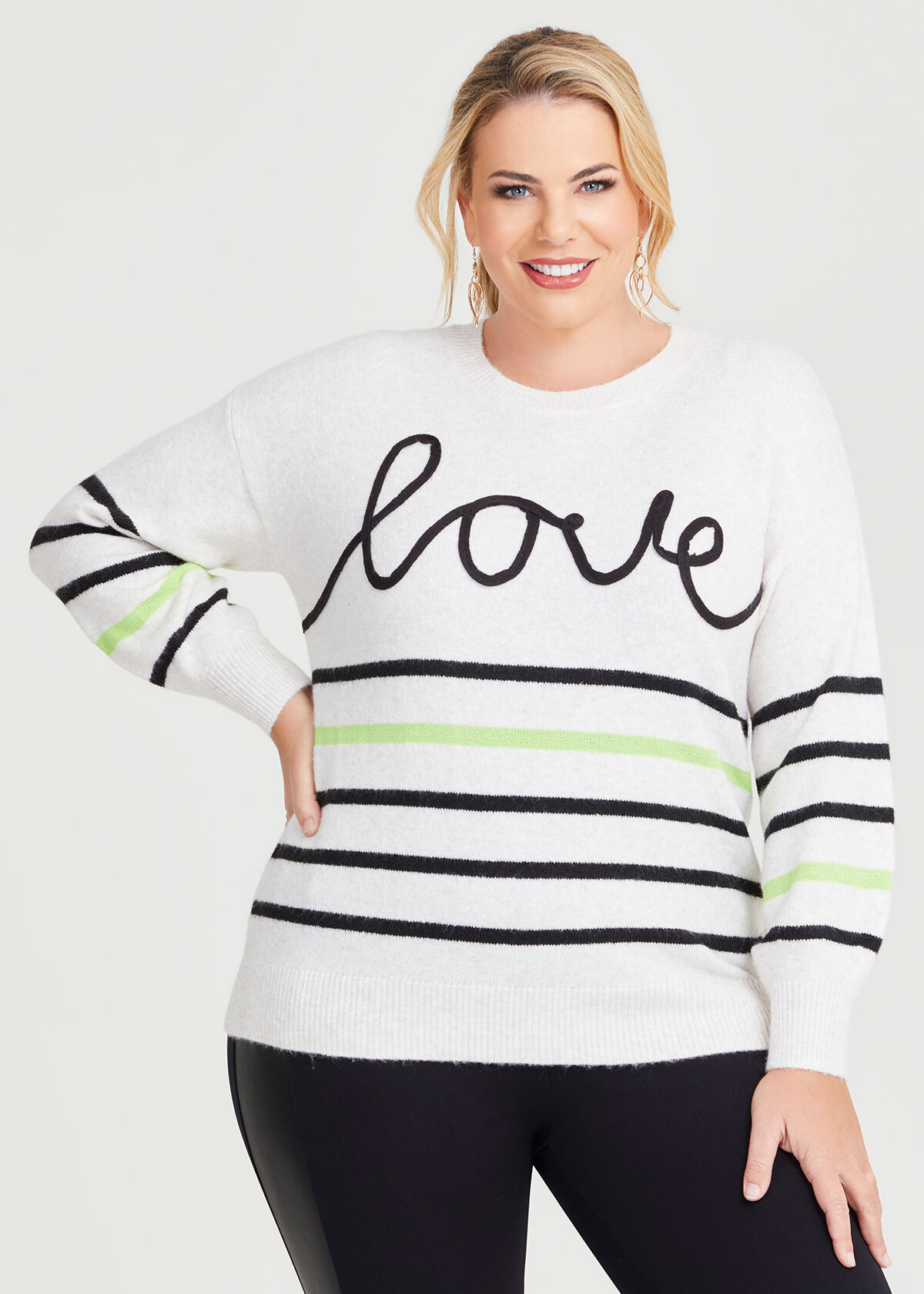 Shop Plus Size Love Stripe Jumper, White | Taking Shape AU