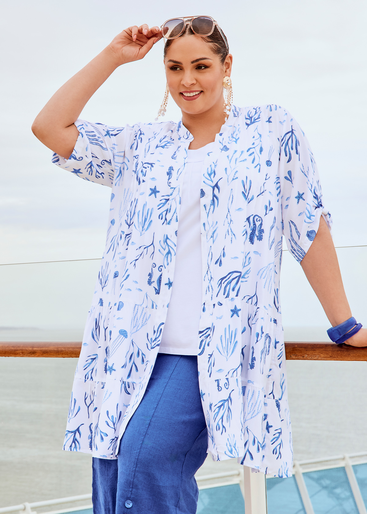 Shop Plus Size Natural Coastal Pintuck Tunic, Multi | Taking Shape AU
