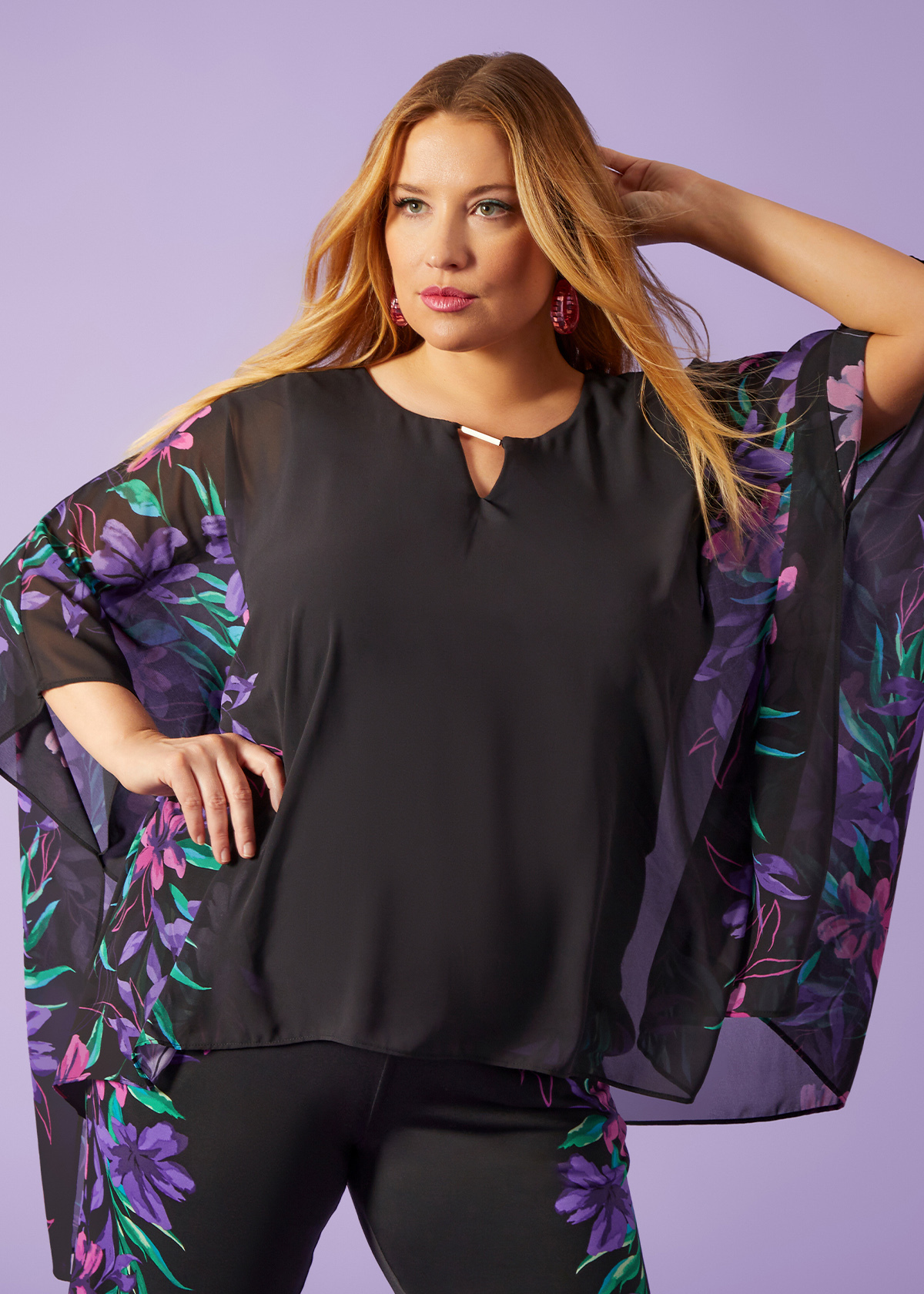 Shop Plus Size Grace Floral Chiffon Top, Black | Taking Shape AU