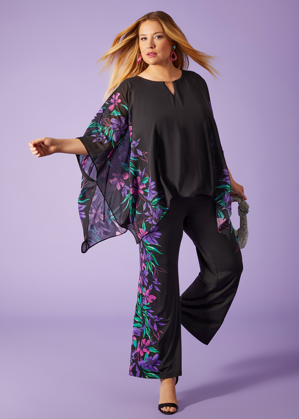 Shop Plus Size Grace Floral Wide Leg Pant, Black | Taking Shape AU